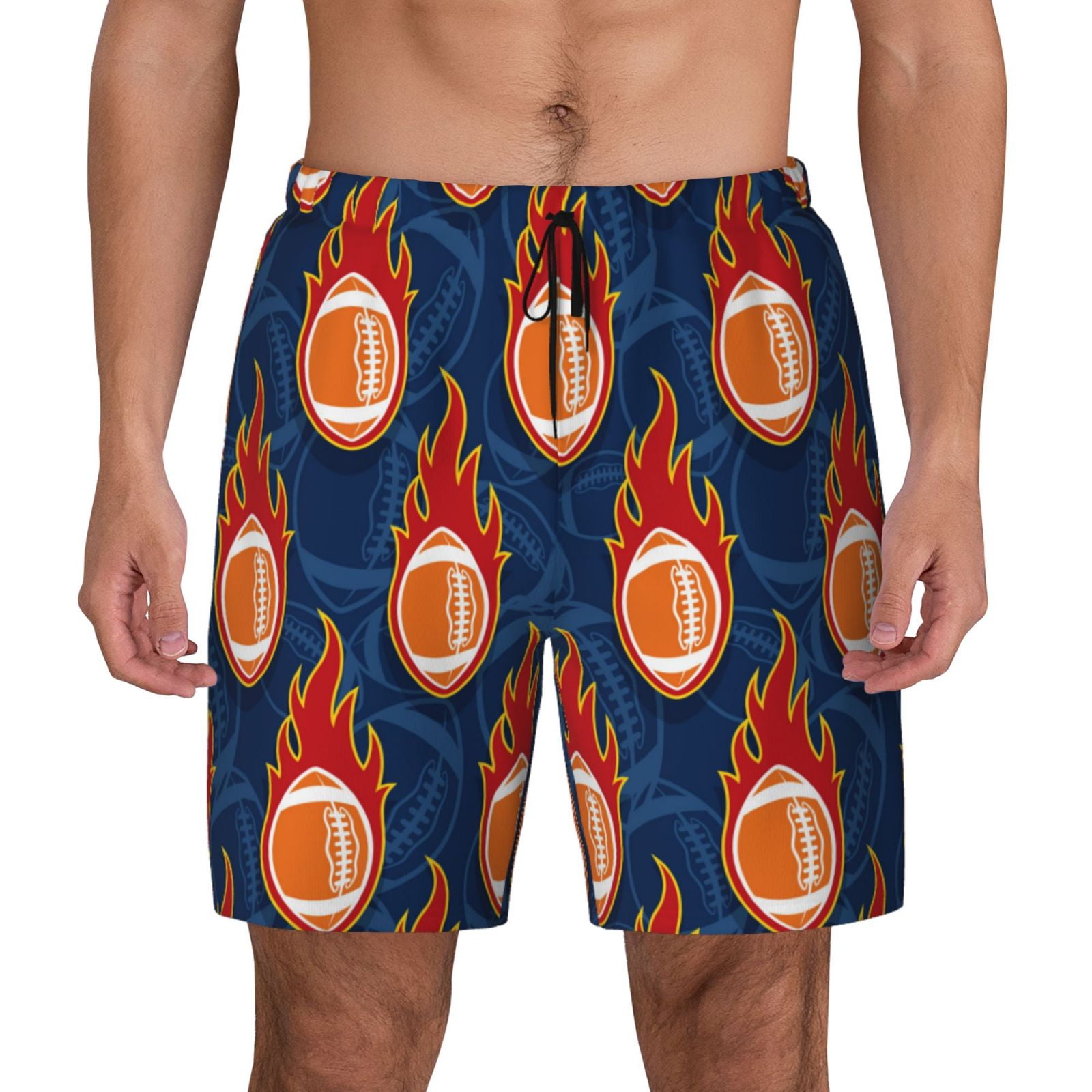 Haiem American Football and Fire Flames Mens Swim Trunks with ...