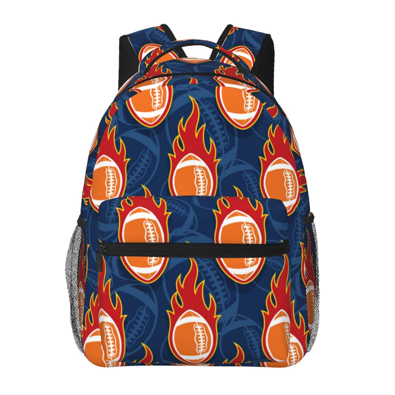 Haiem American Football and Fire Flames Printed School Backpack,Casual ...