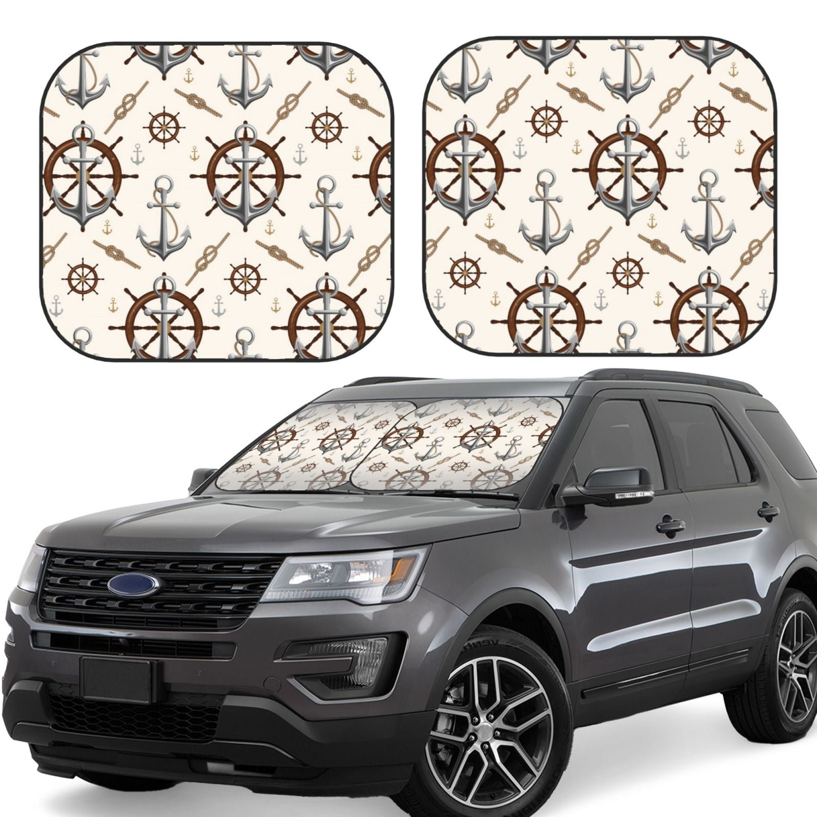 Haiem Anchor with Rope Car Windshield Sun Shade (2 Pieces) Foldable ...