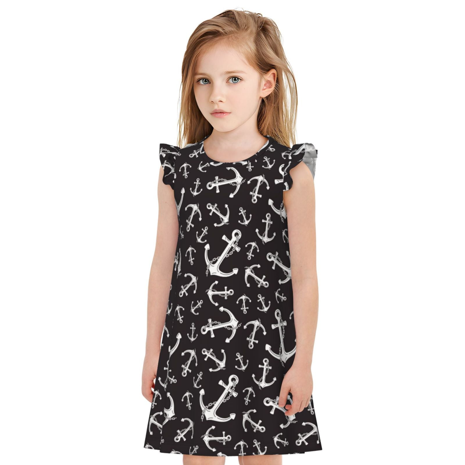 Haiem Anchors Printed Girls Nightgowns Sleepwear Short Sleeve Pajama ...