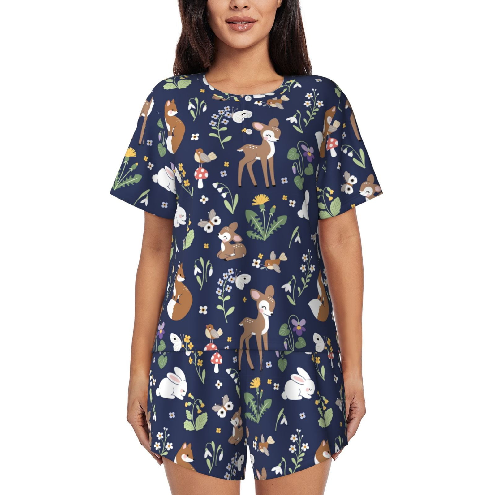 Haiem Animals And Wildflowers Pattern Pajama Set for Women 2 Piece ...