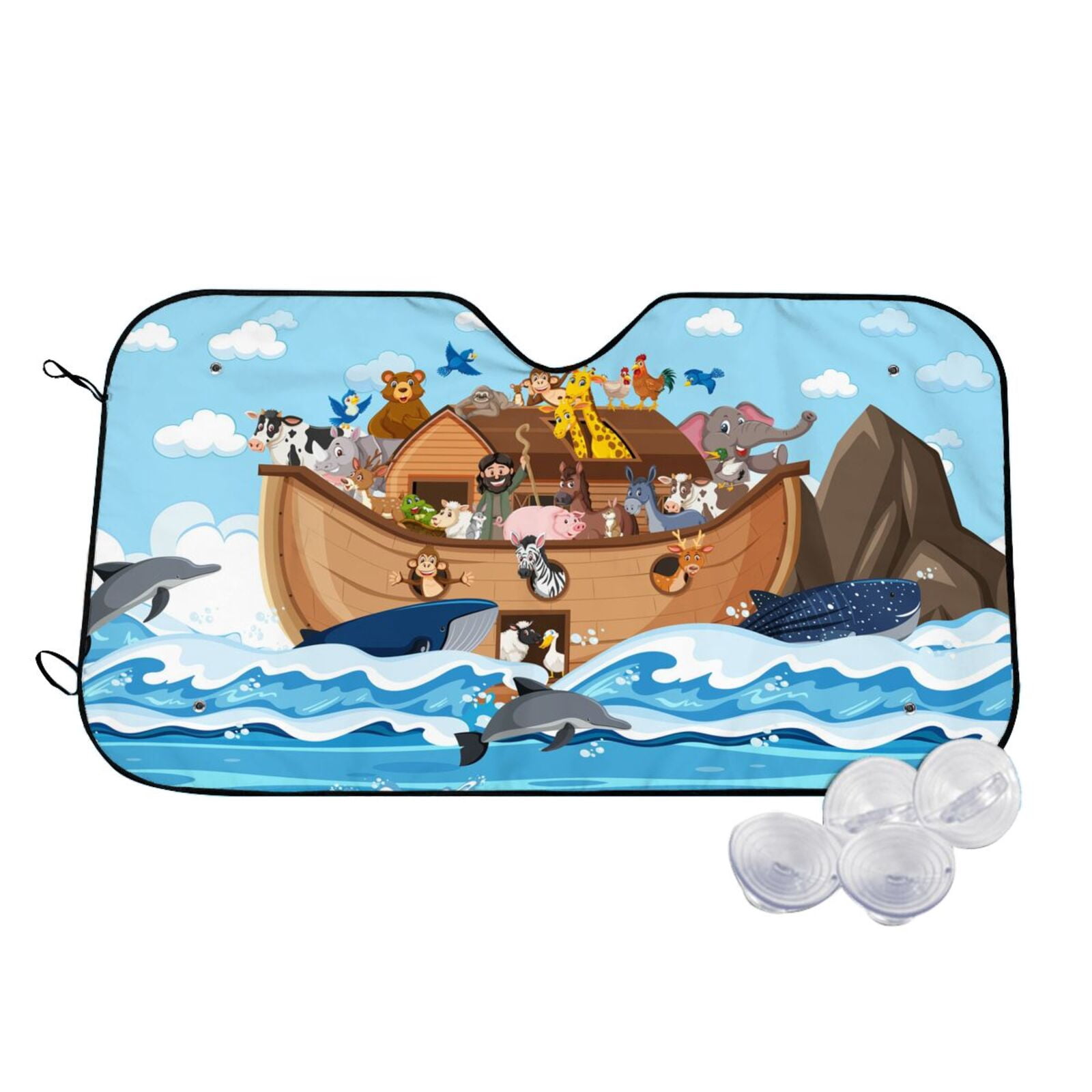 Haiem Animals on Noah's Ark Floating Car Windshield Sun Shade - Blocks UV Rays Sun Visor ...