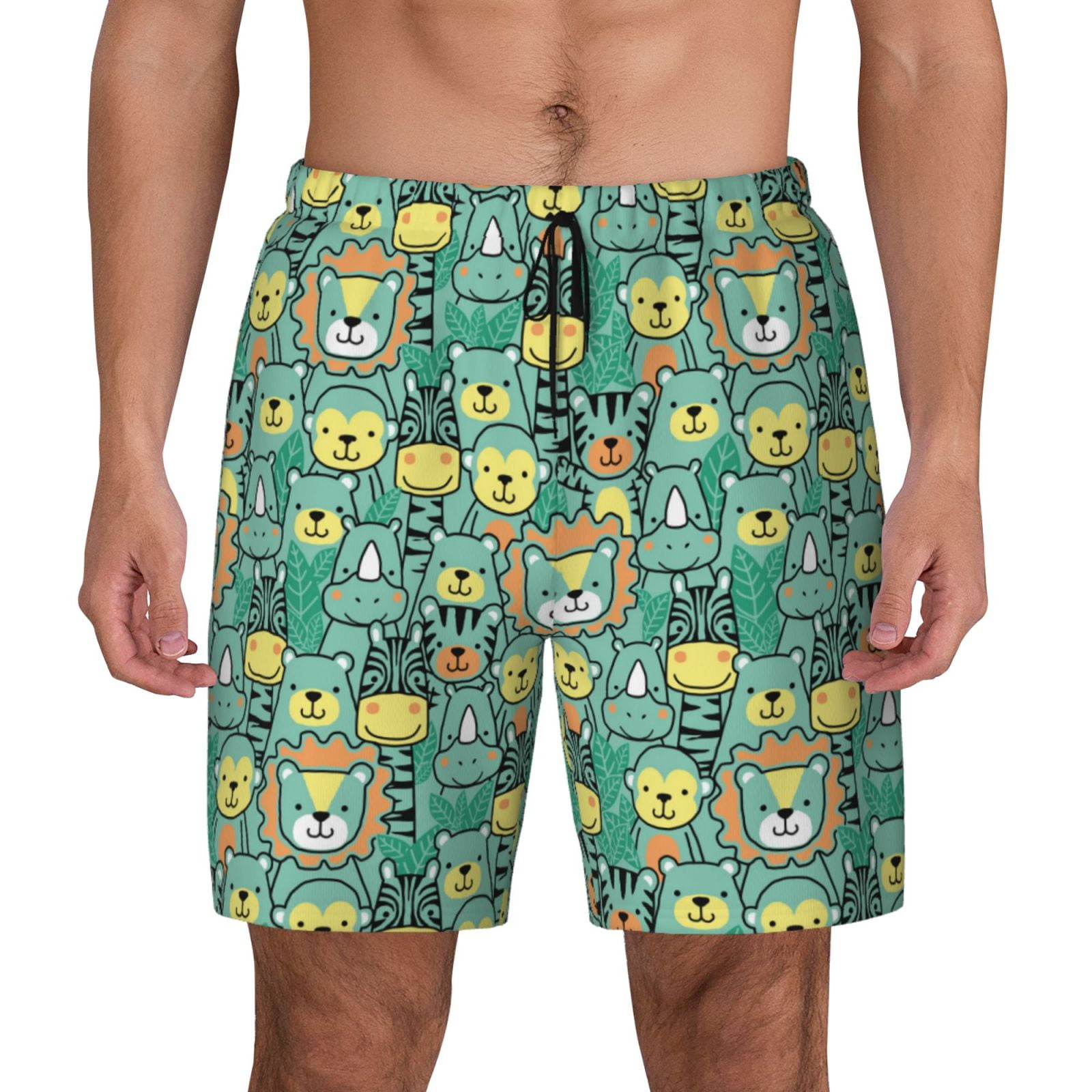 Haiem Animals with Leaf Mens Swim Trunks with Compression Liner 2 in 1 ...