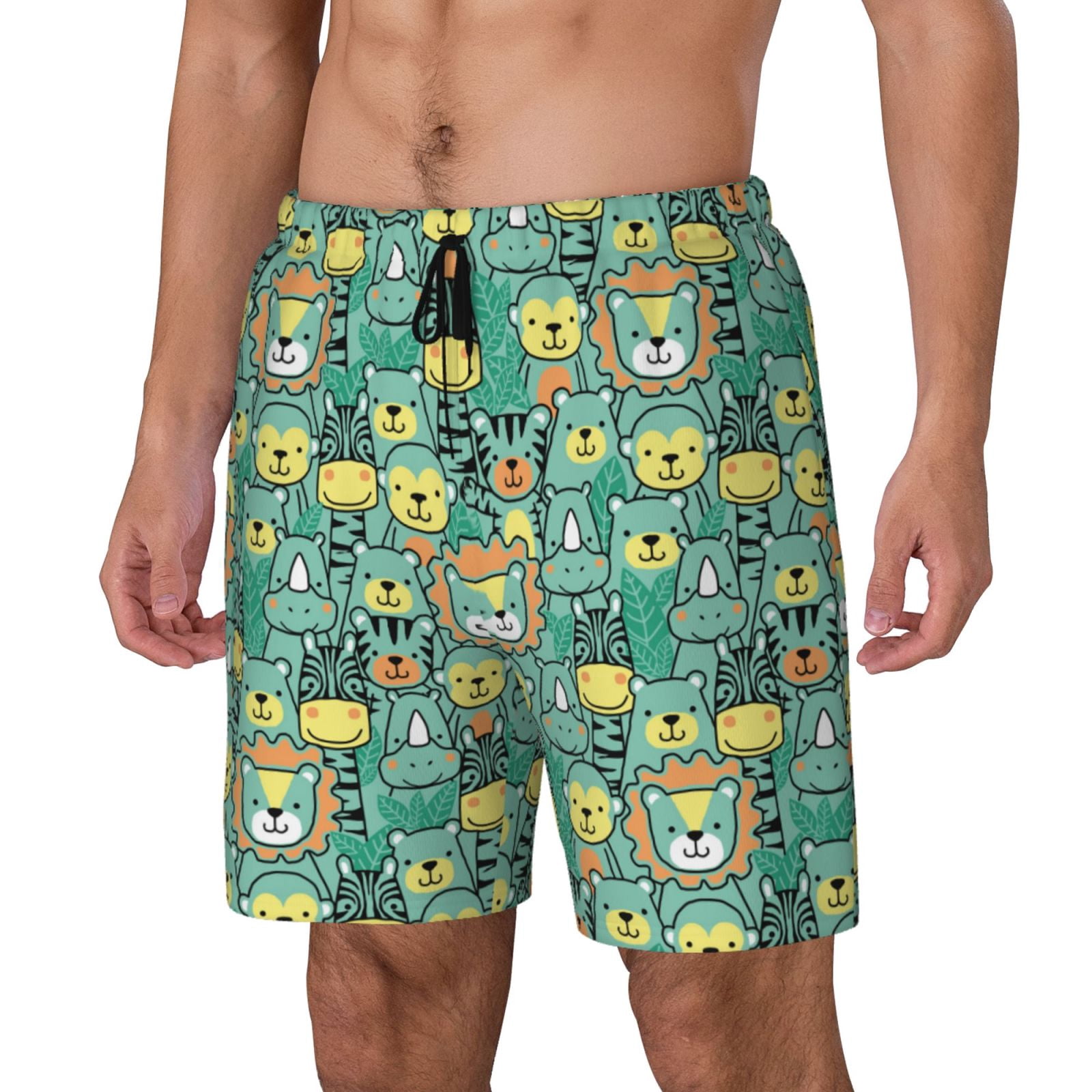 Haiem Animals with Leaf Mens Swim Trunks with Compression Liner 2 in 1 ...