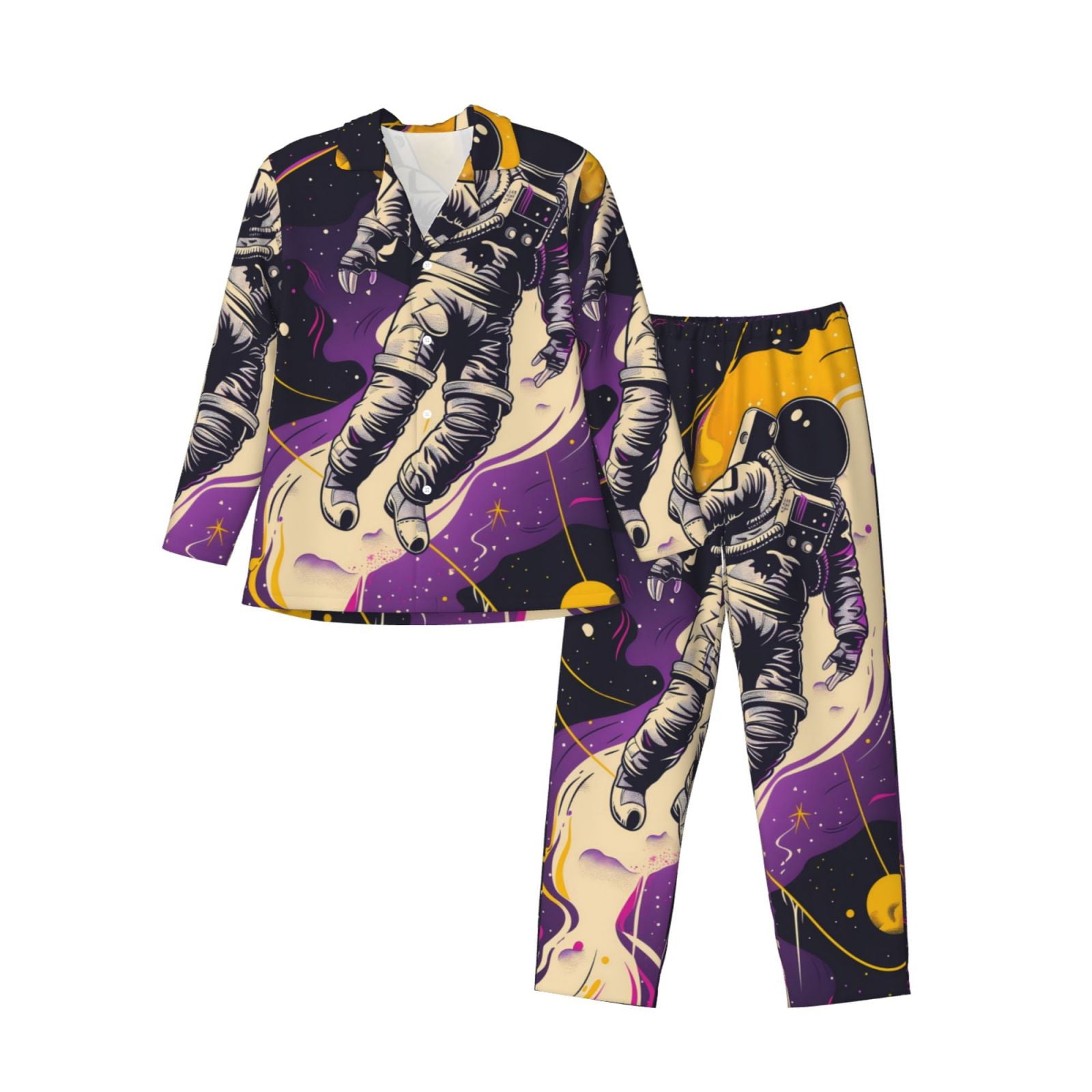Haiem Astronaut Floating purple Space Pattern Men’s Long-sleeve ...