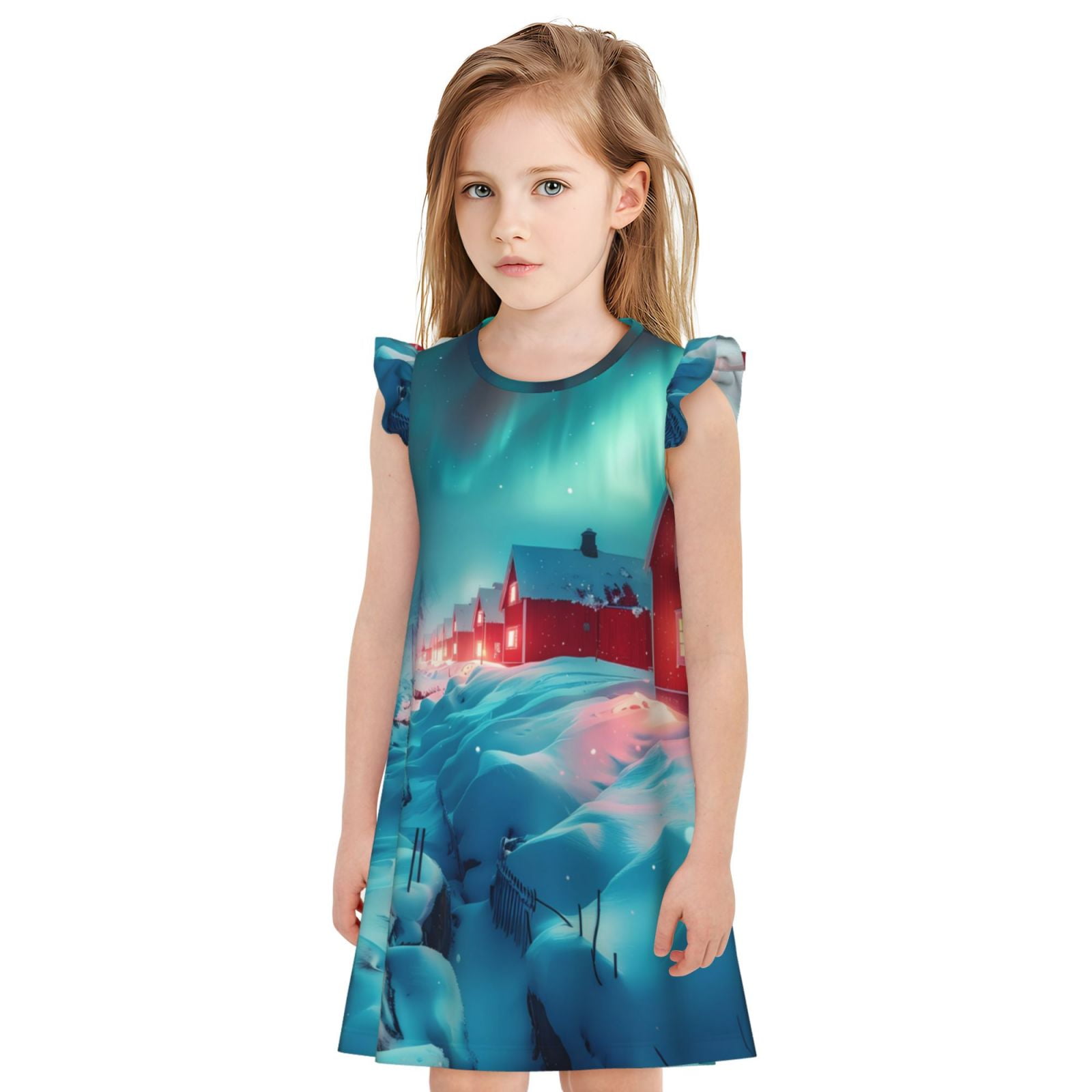 Haiem Aurora Borealis Village Printed Girls Nightgowns Sleepwear Short ...