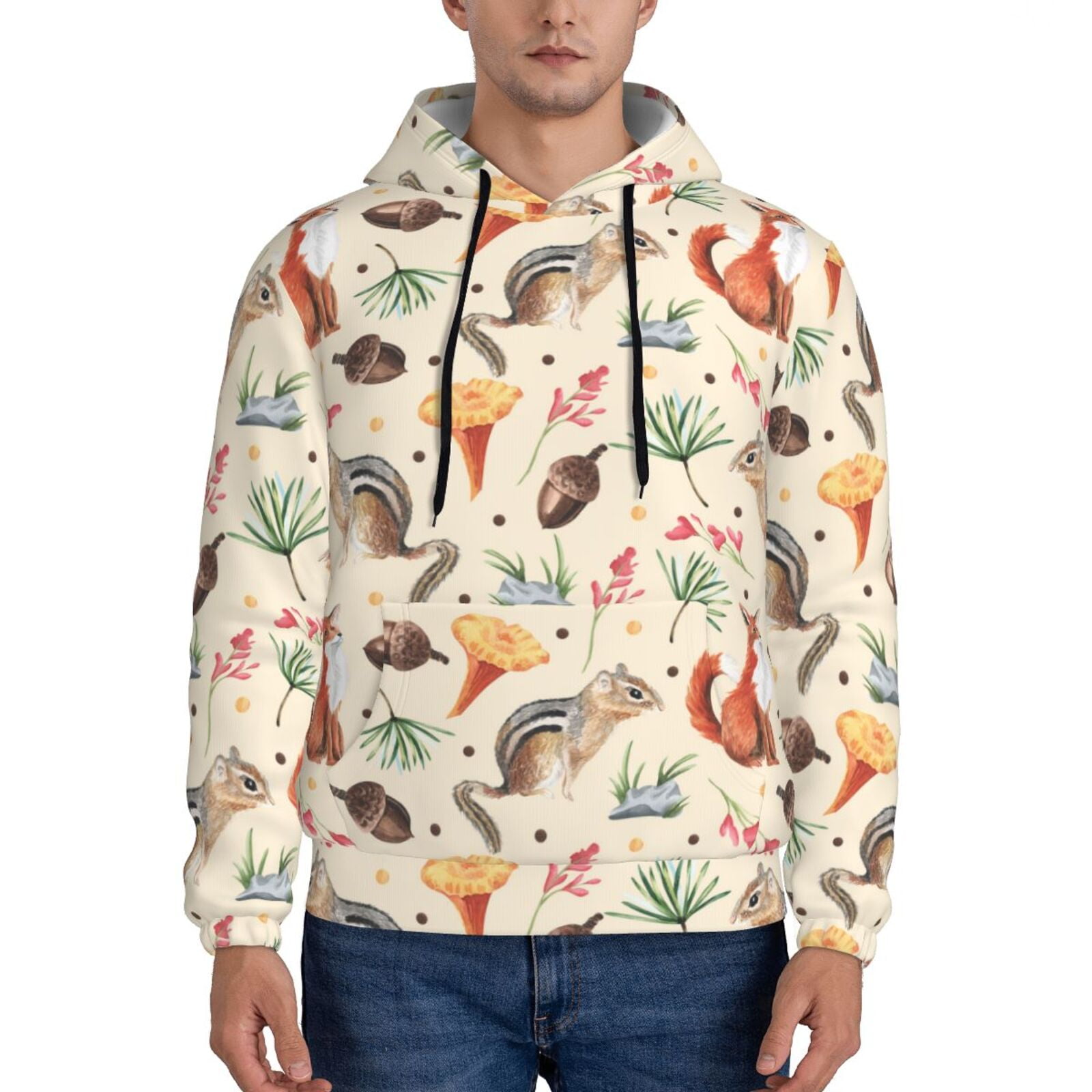 Haiem Autumn Forest Animals Patterned Men's Hoodie with Kangaroo Pocket ...