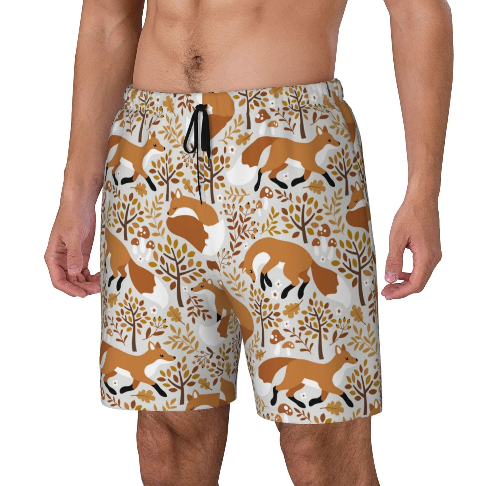 Haiem Autumn Fox with Brown Plants Mens Swim Trunks with Compression ...