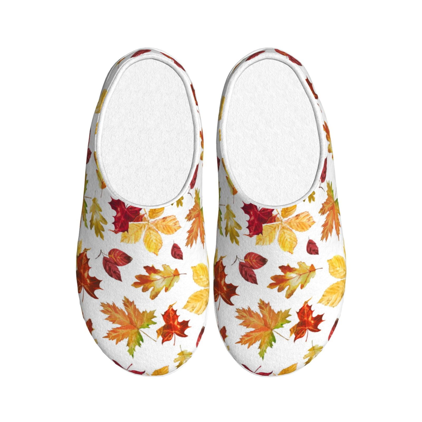 Haiem Autumn Leaves 1 Print Women's Fuzzy Memory Foam House Slipper ...