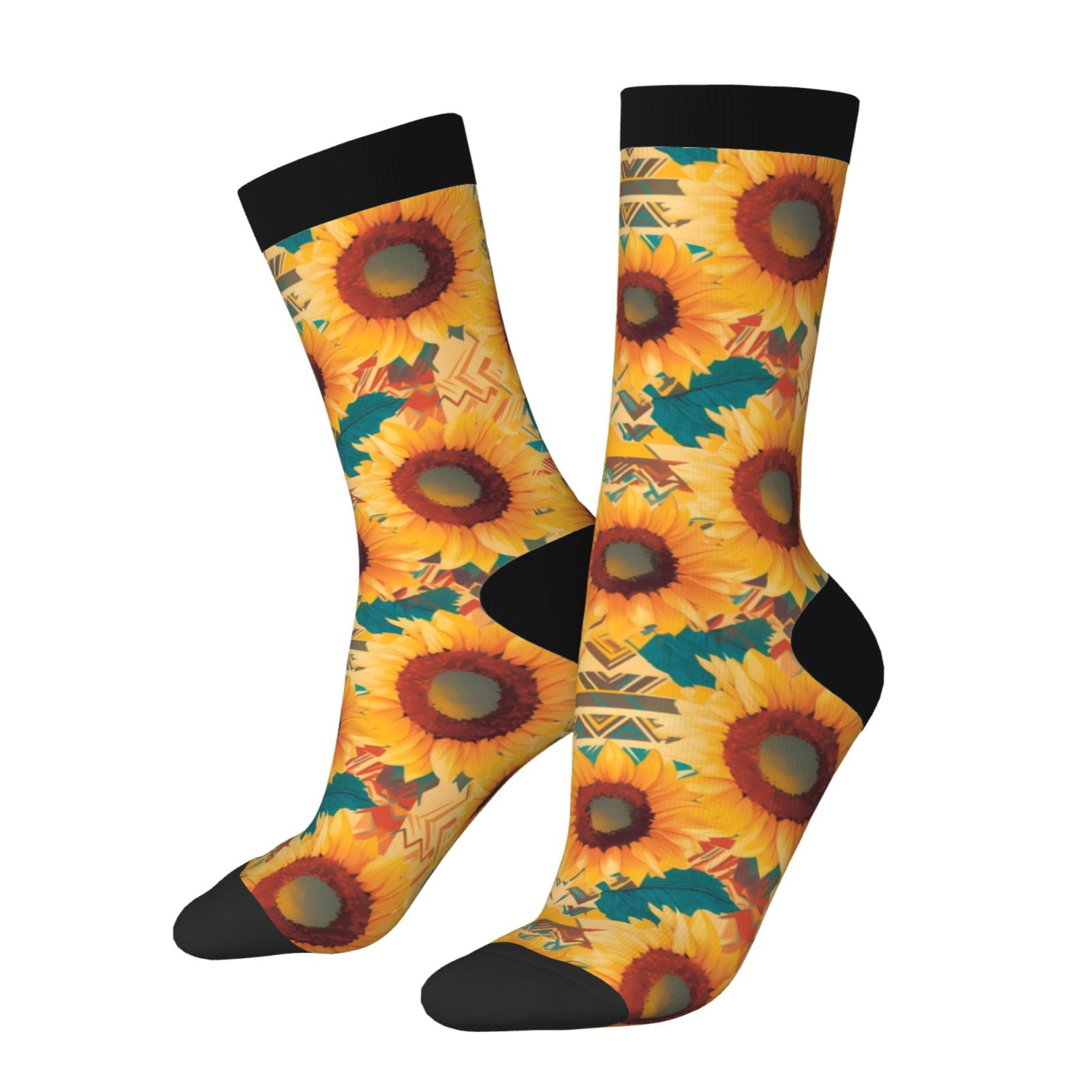 Haiem Beautiful Bohemian Sunflower Pattern Crew Socks – Soft & Durable ...