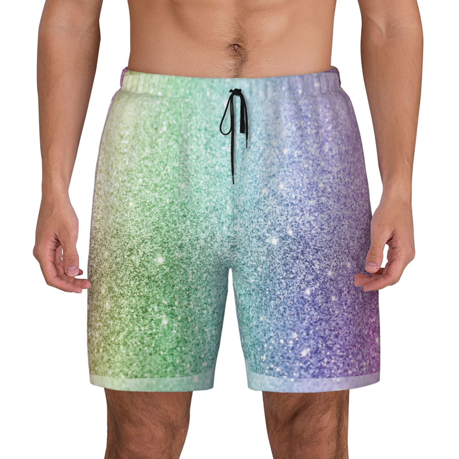 Haiem Beautiful Glitter Mens Swim Trunks with Compression Liner 2 in 1 ...