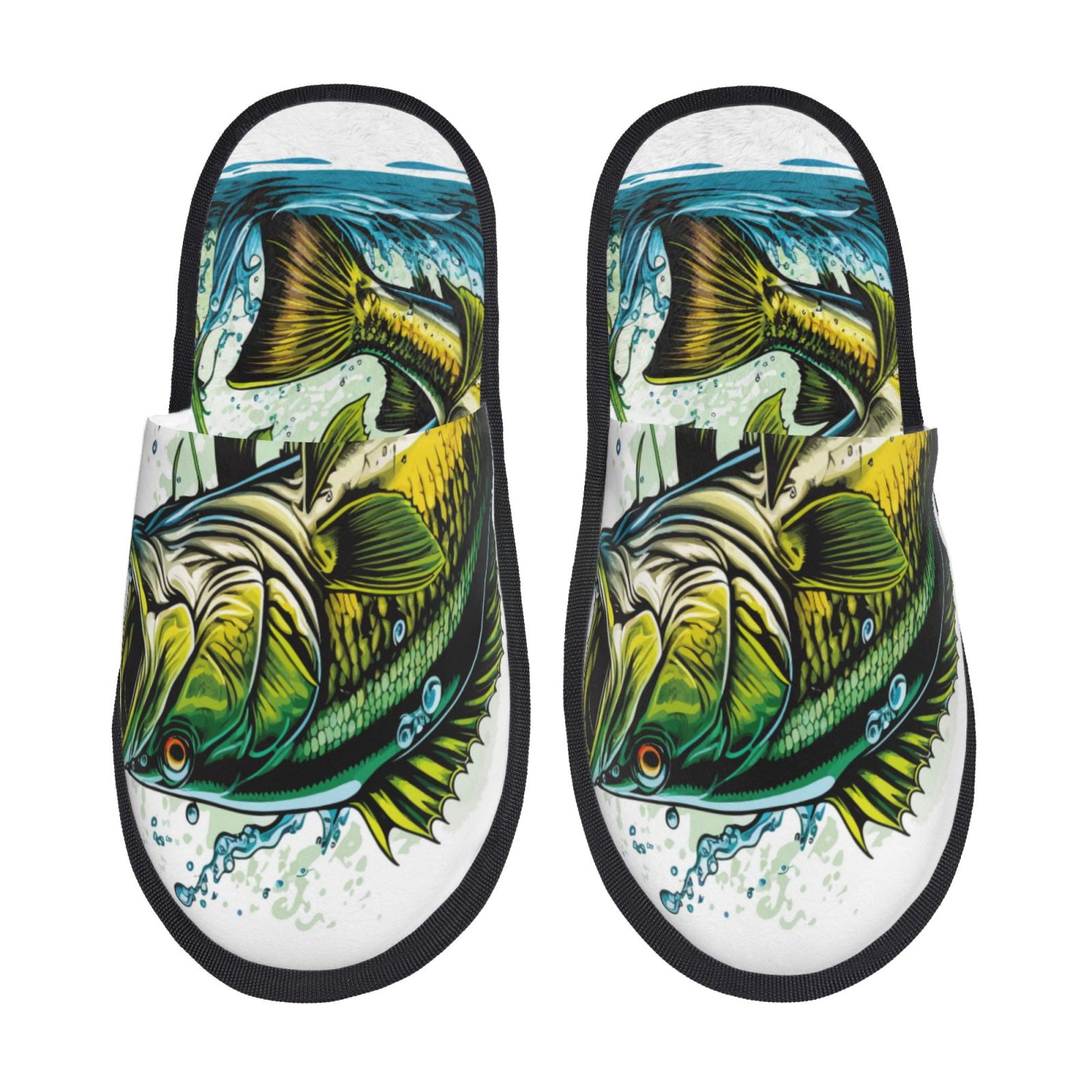 Haiem Big bass fish Print Fuzzy Slippers for Women Plush Slippers ...