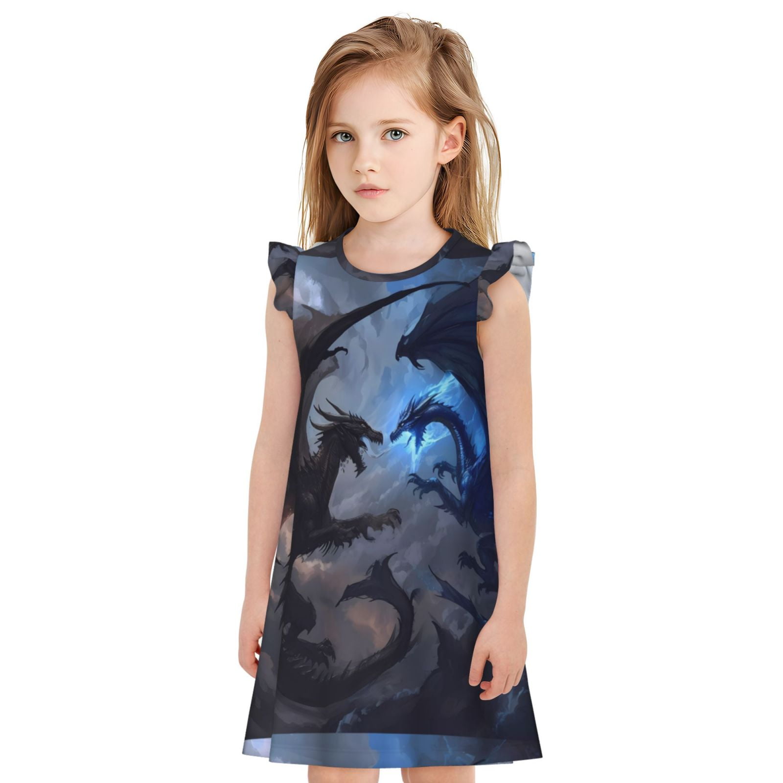 Haiem Black And Blue Lightning Dragon Printed Girls Nightgowns ...