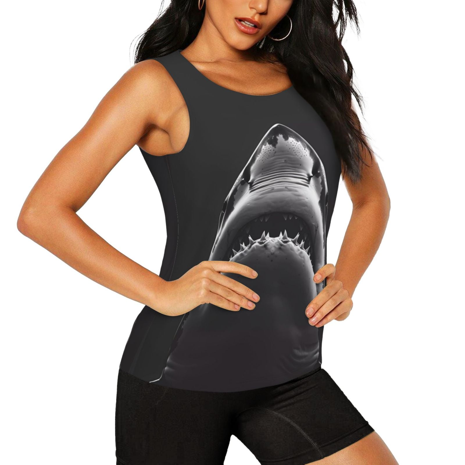 Haiem Black And White Shark Workout Tank Tops for Women, Athletic ...