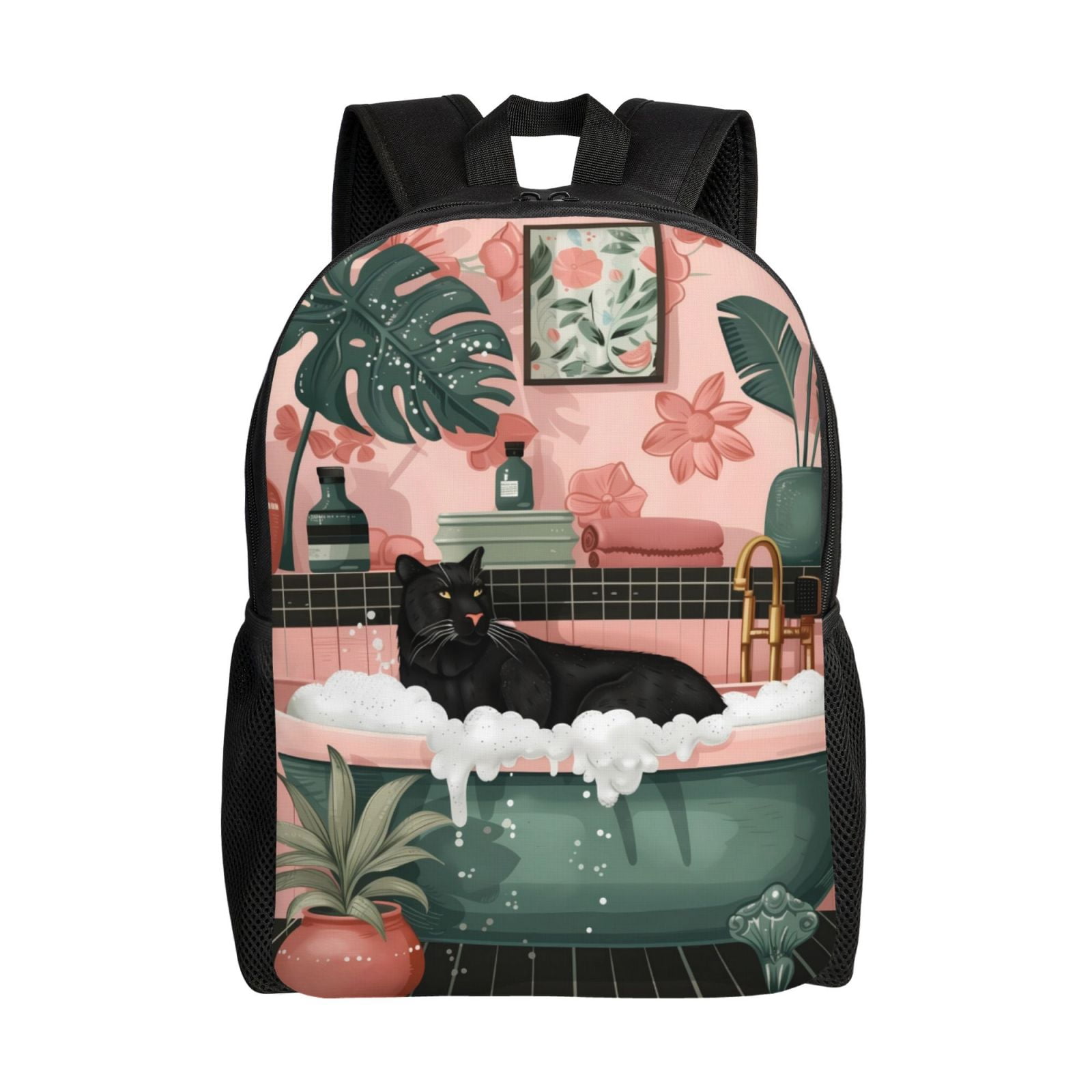 Haiem Black Cat Pink Bathroom Backpack - Stylish and Durable 15-inch ...