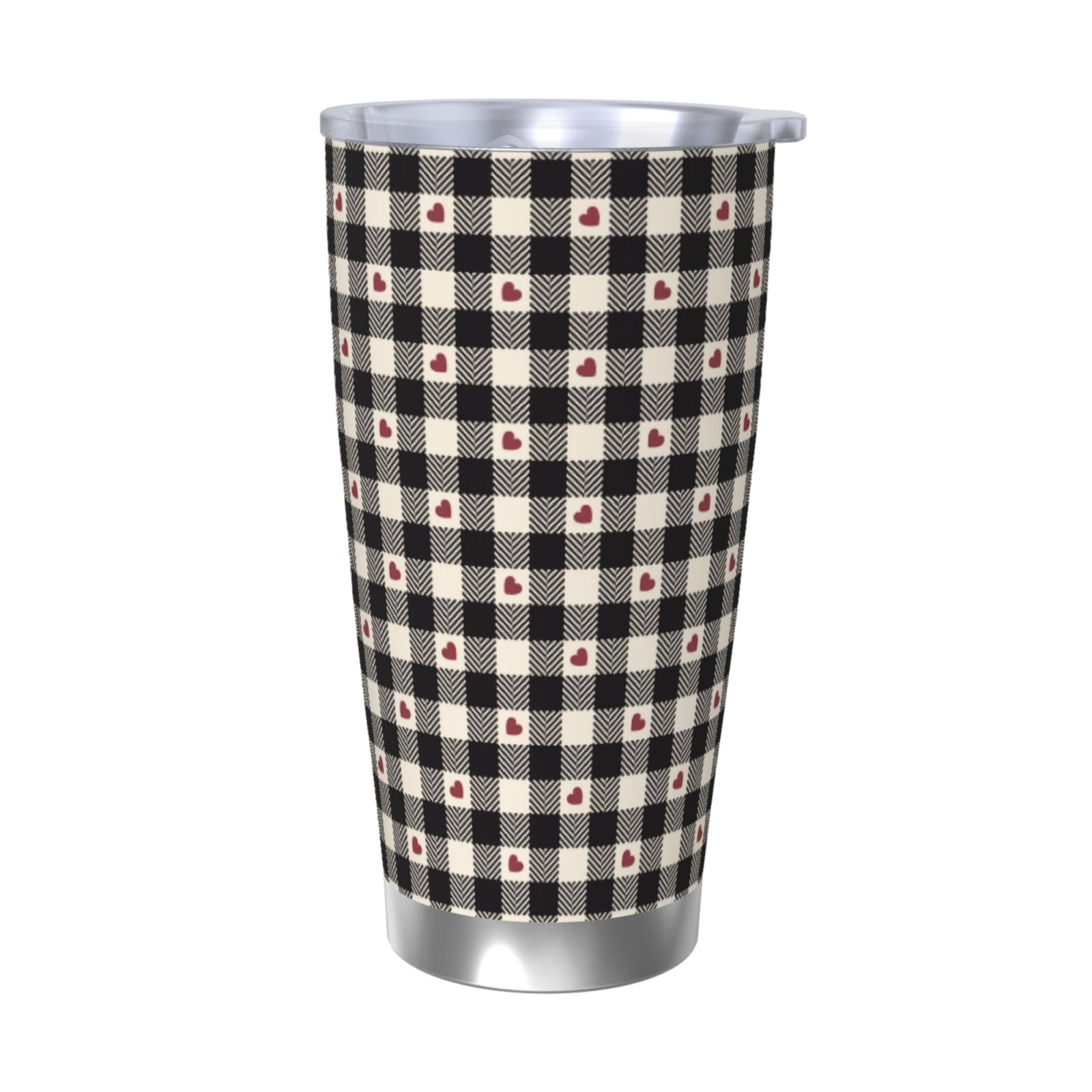 Haiem Black Plaid Heart Printed 20oz Straight Skinny Car Cups With ...
