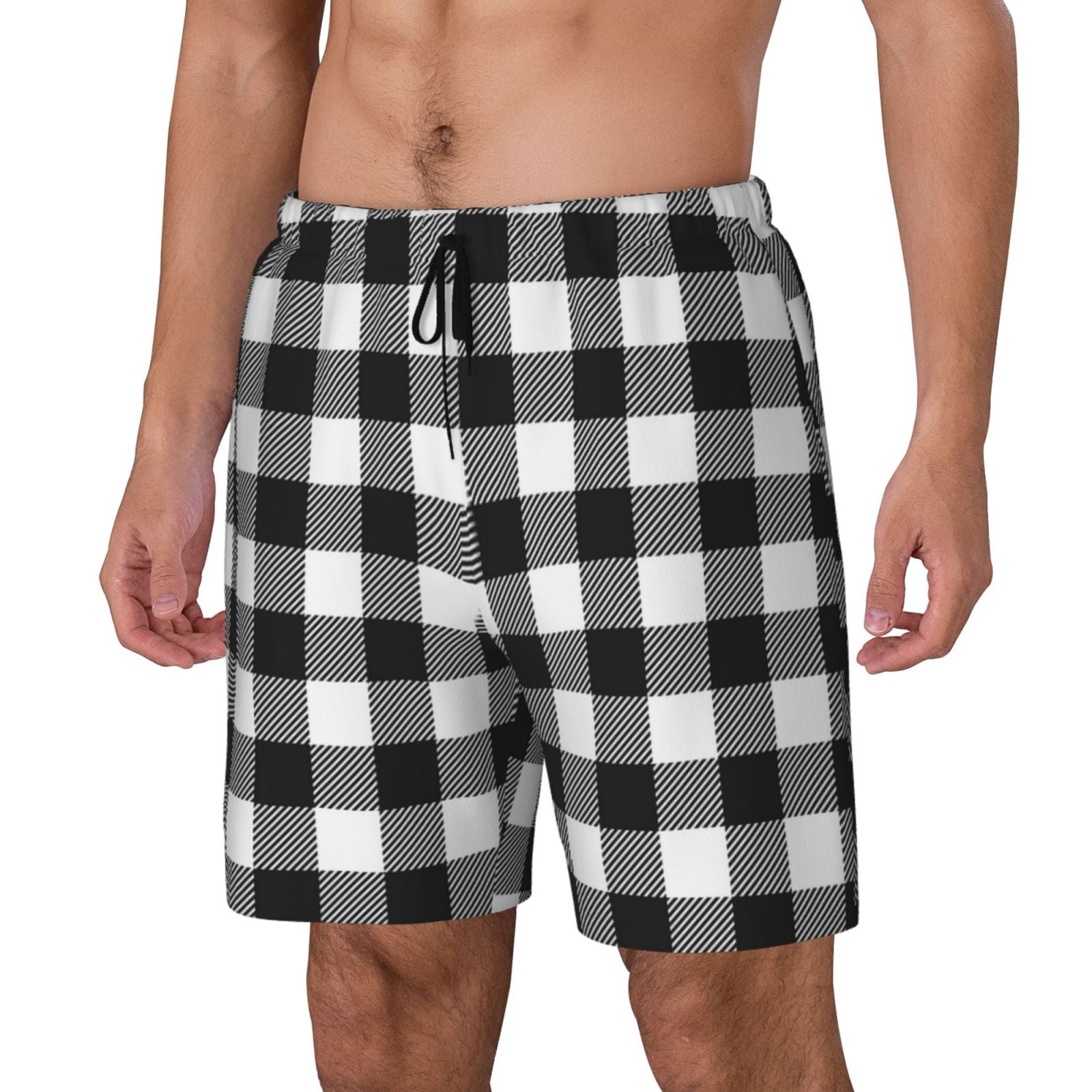 Haiem Black White Plaid Mens Swim Trunks with Compression Liner 2 in 1 ...