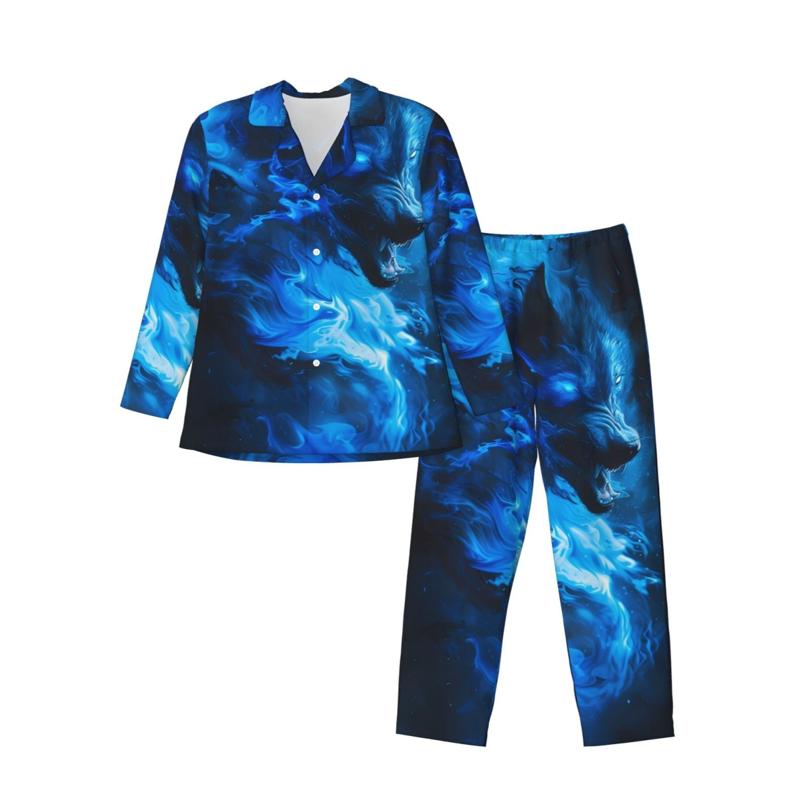 Haiem Blue Fire Cool Wolf Pattern Men’s Long-sleeve Sleepwear,Sleepwear ...