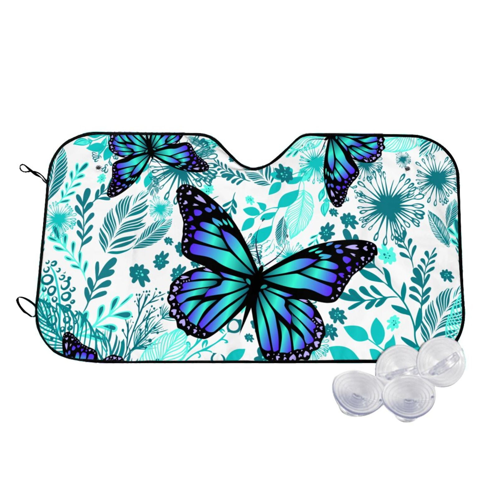 Haiem Blue Floral with Butterflies Car Windshield Sun Shade - Blocks UV ...