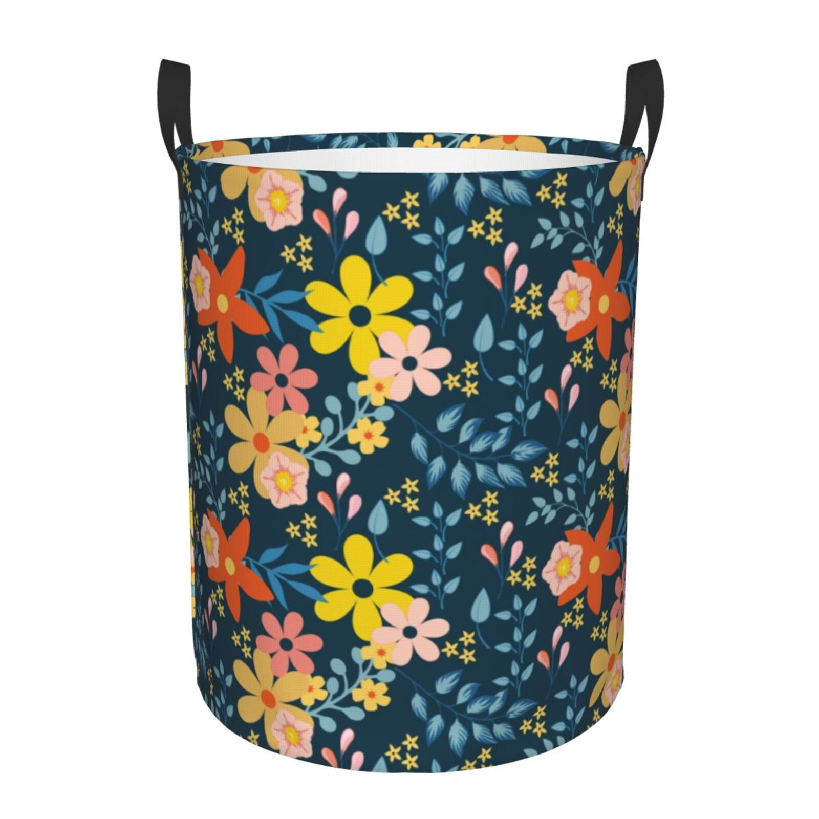 Haiem Blue Floral Leather Dirty Clothes Laundry Basket,Sturdy ...