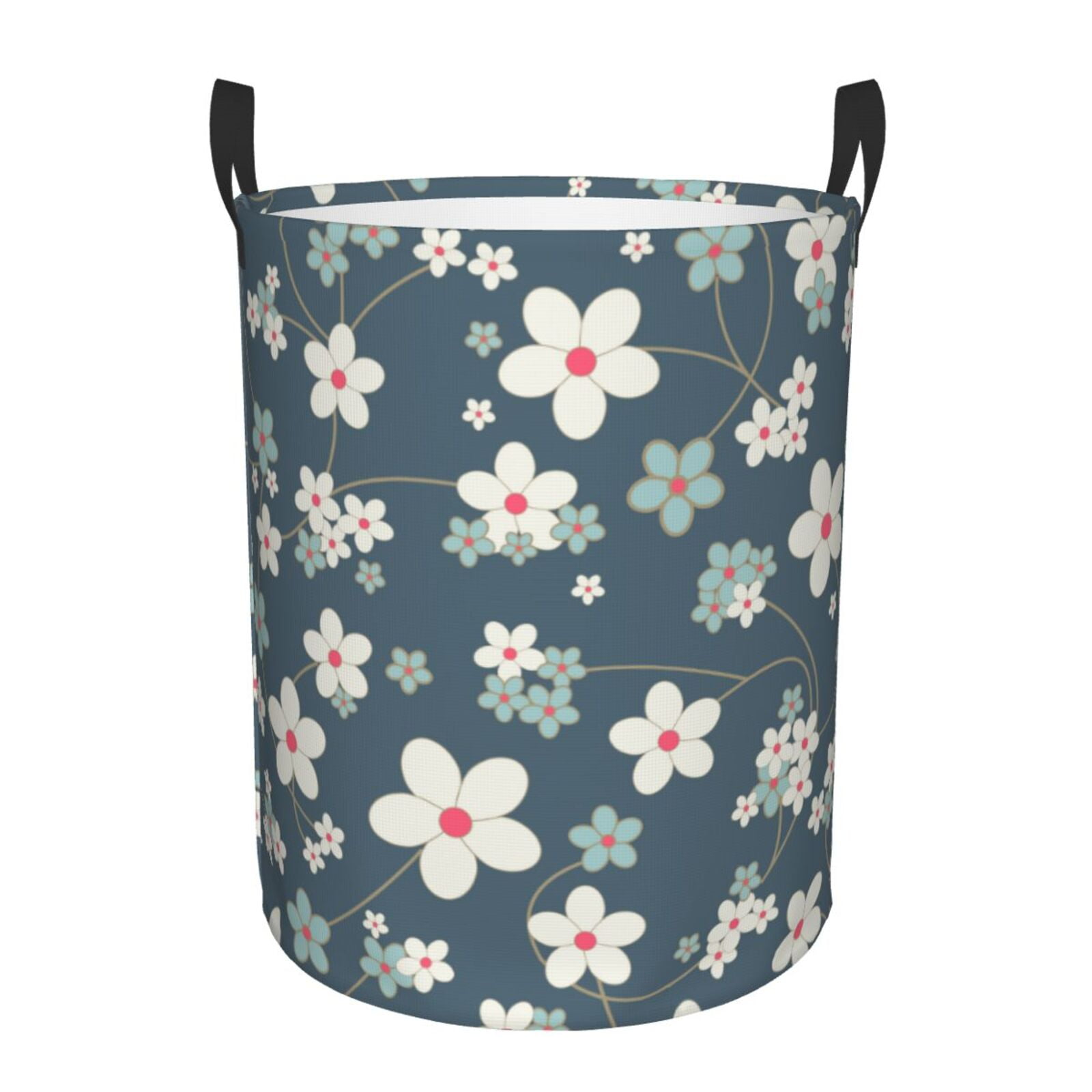 Haiem Blue Flower Leather Dirty Clothes Laundry Basket,Sturdy ...