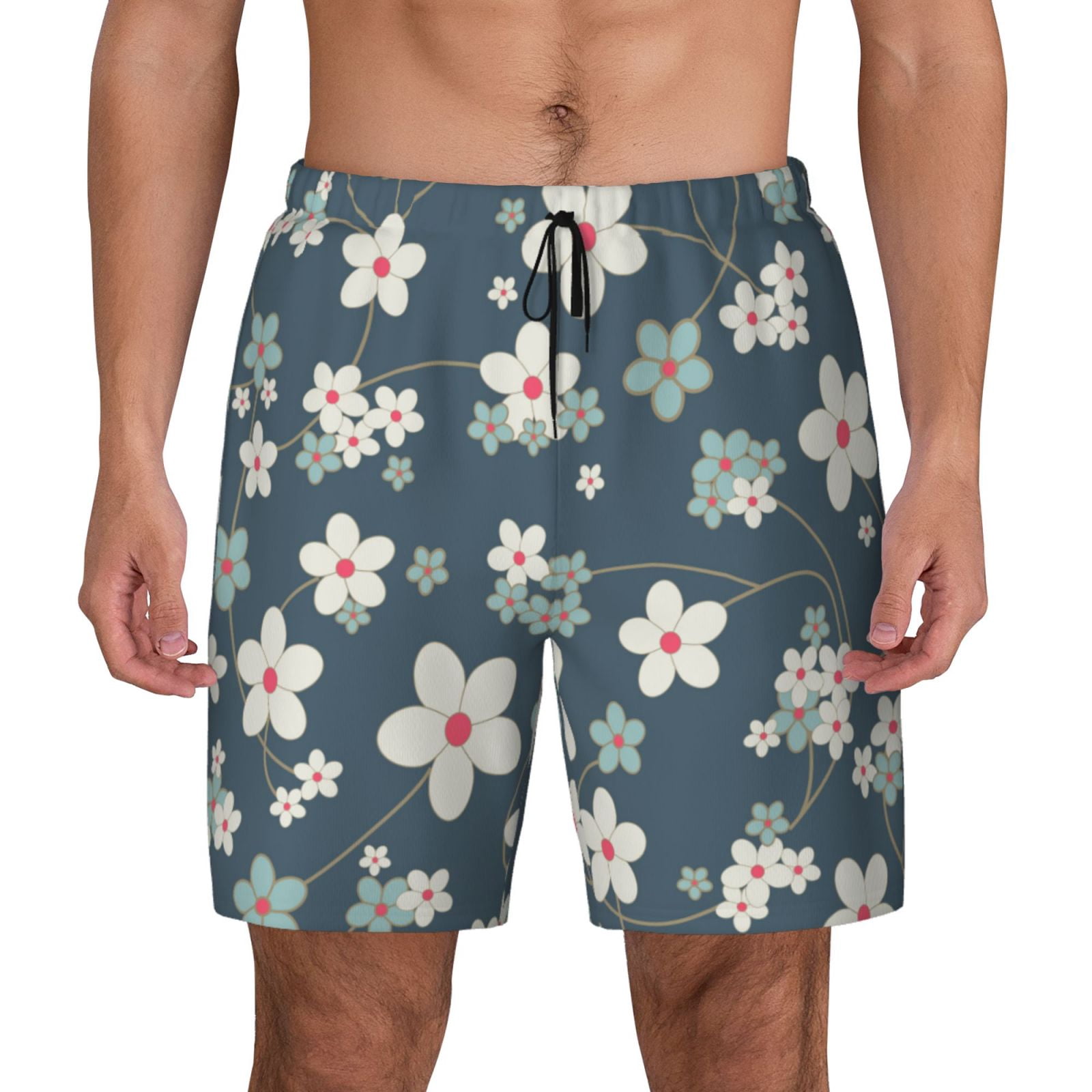 Haiem Blue Flower Mens Swim Trunks with Compression Liner 2 in 1 ...