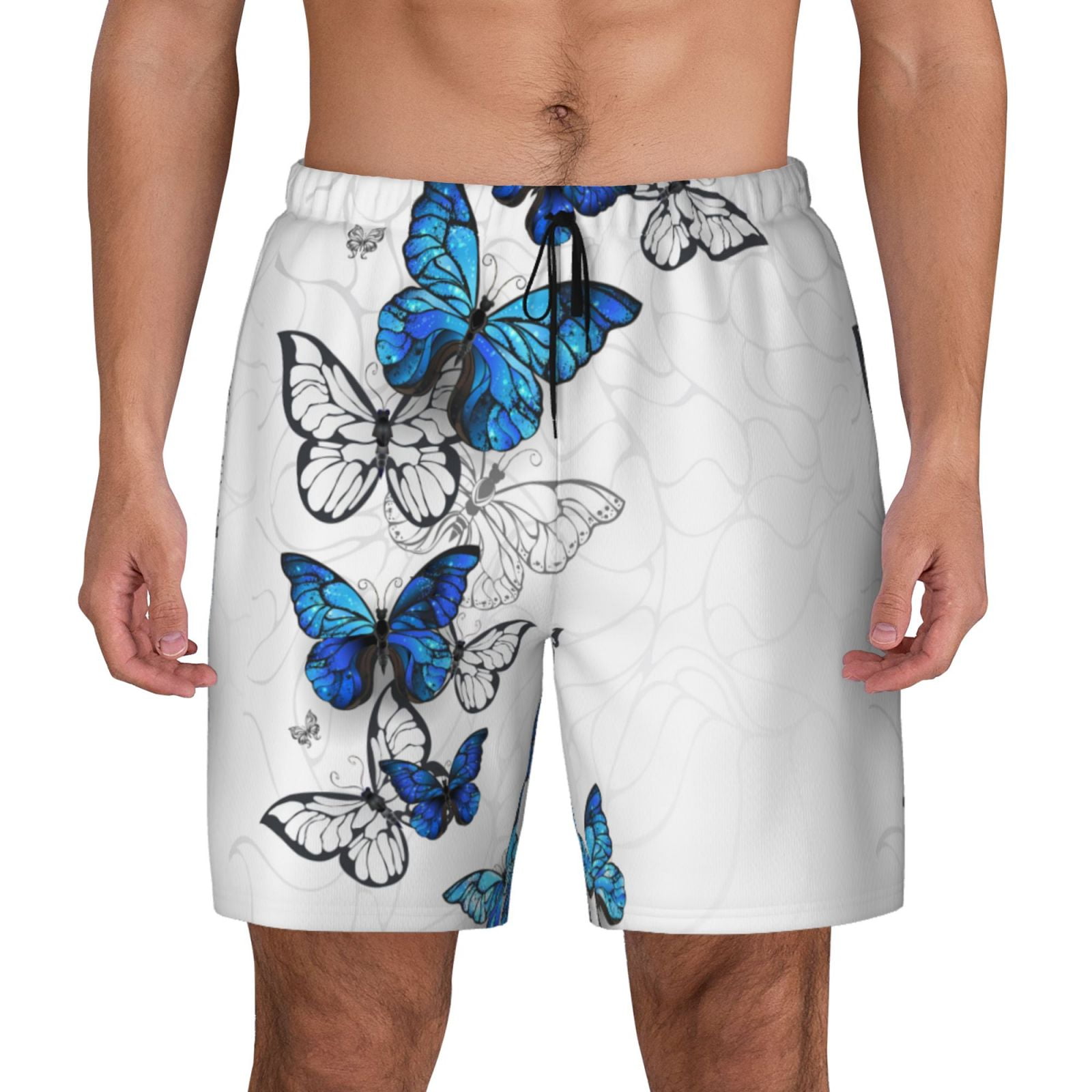Haiem Blue Flying Butterflies Mens Swim Trunks With Compression Liner 2