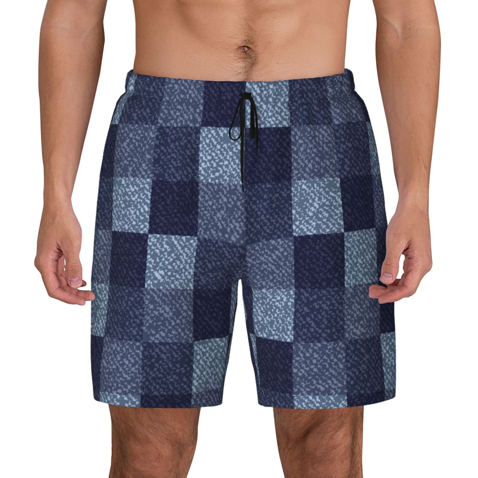 Haiem Blue Gingham Buffalo Check Men'S Quick-Dry Swim Trunks ...
