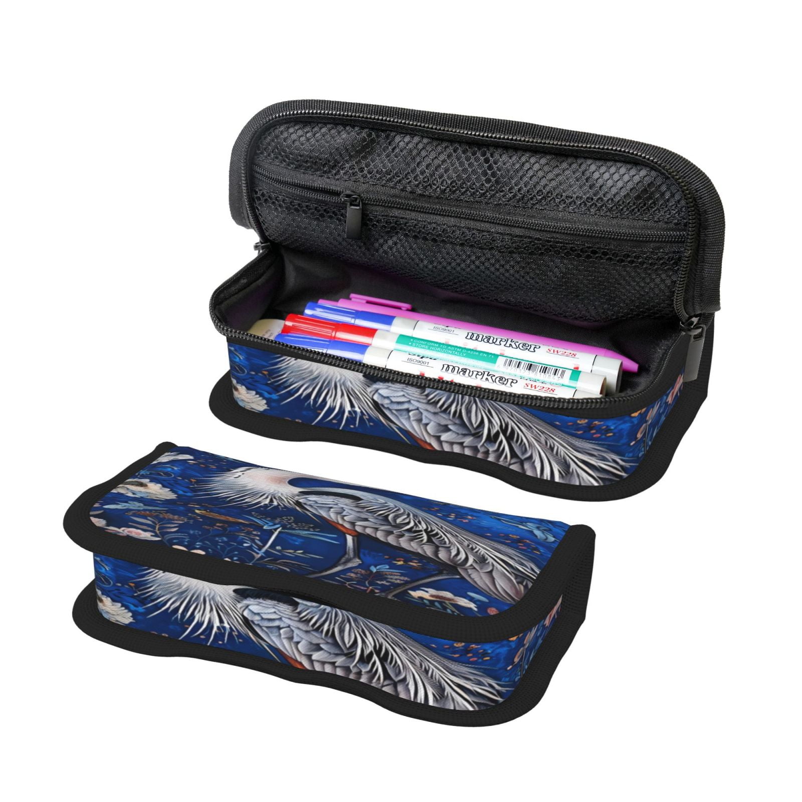 Haiem Blue Heron Floral Garden Printed Large Pencil Case, Big Capacity ...