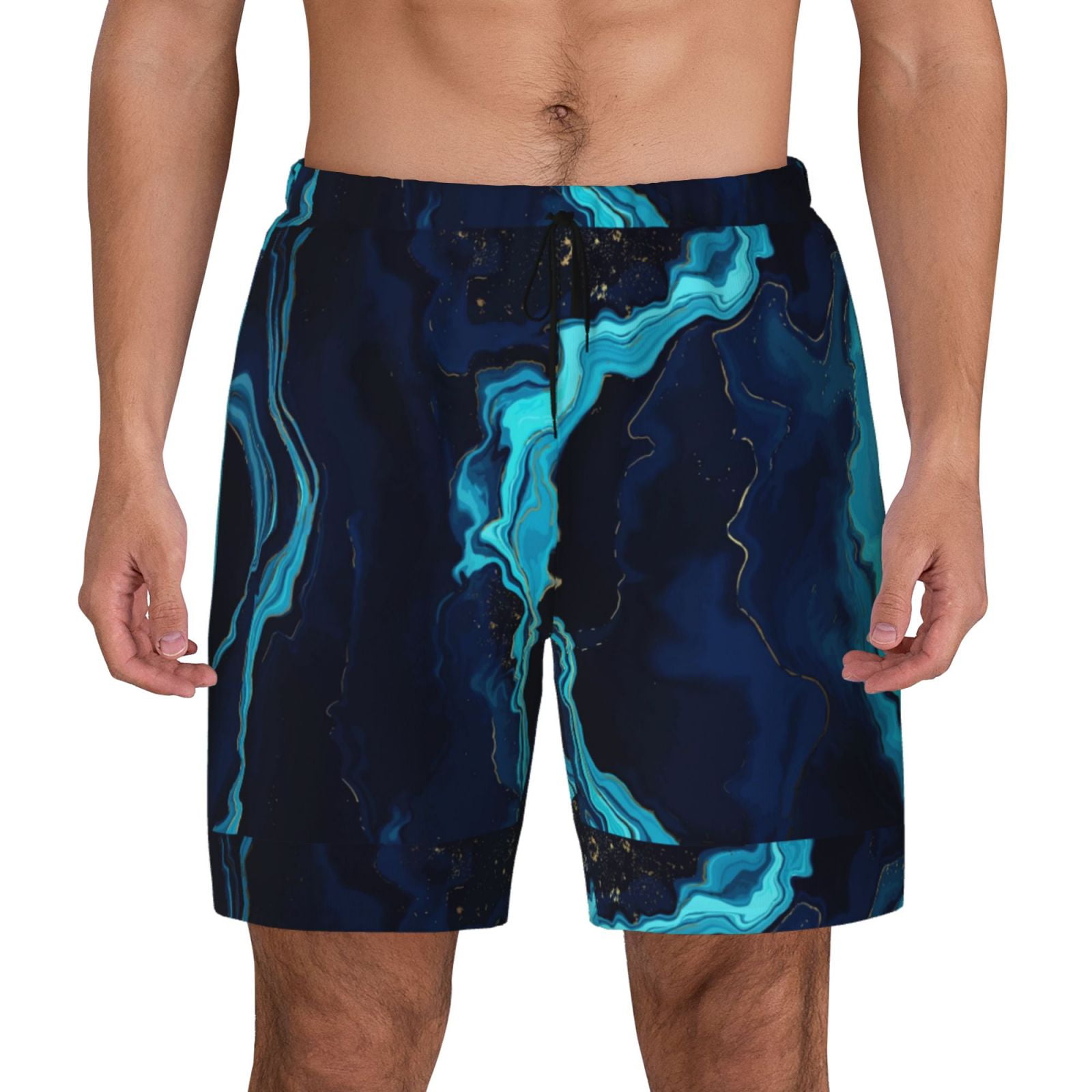 Haiem Blue Marble And Gold Men'S Quick-Dry Swim Trunks: Comfortable ...