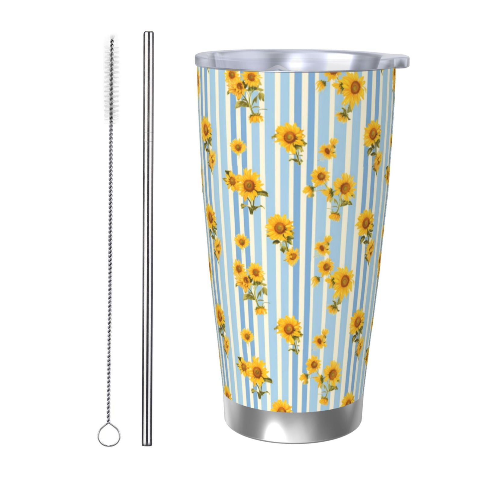 Haiem Blue White Striped Sunflower Printed 20oz Straight Skinny Car ...