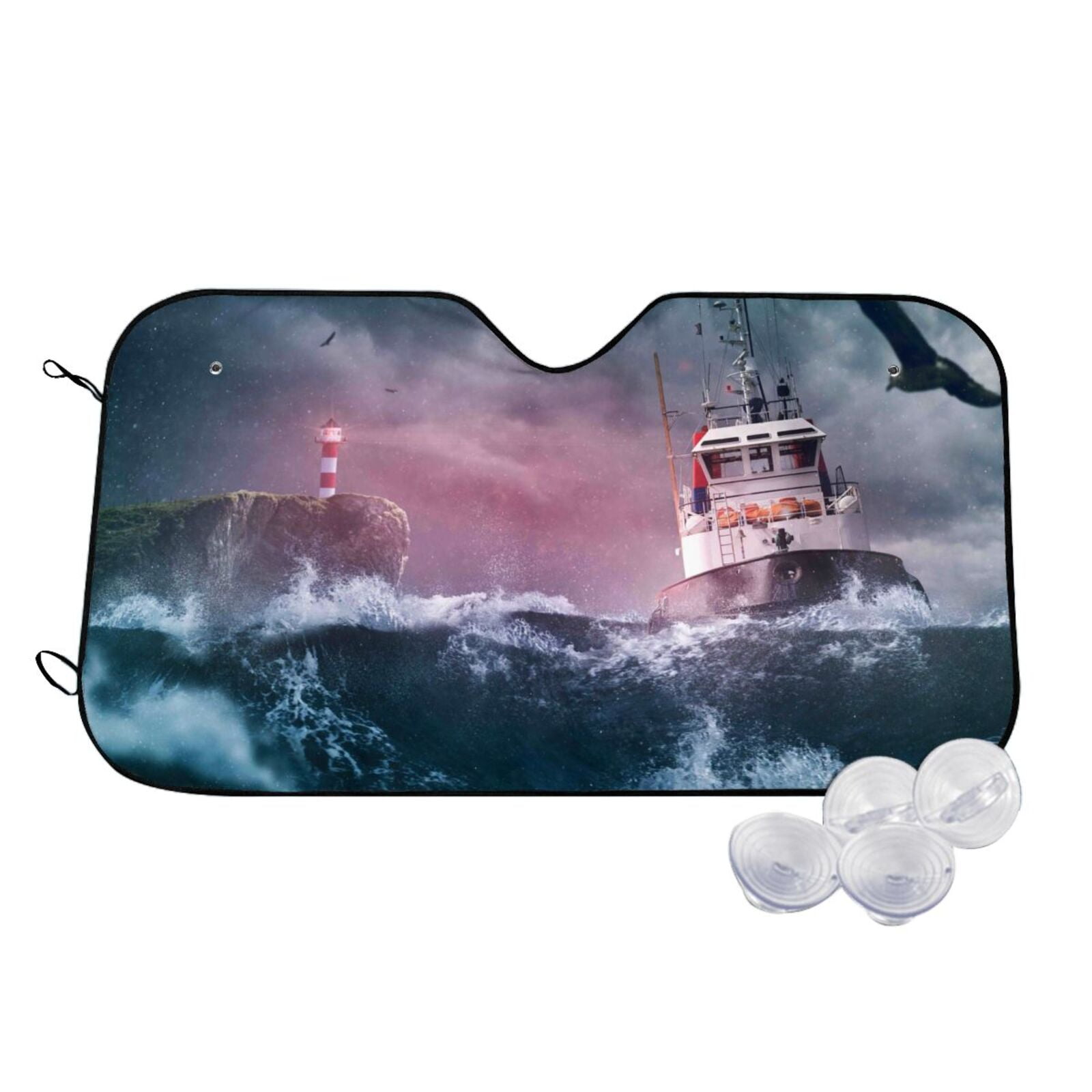 Haiem Boat Lighthouse Storm Waves Car Windshield Sun Shade - Blocks UV ...