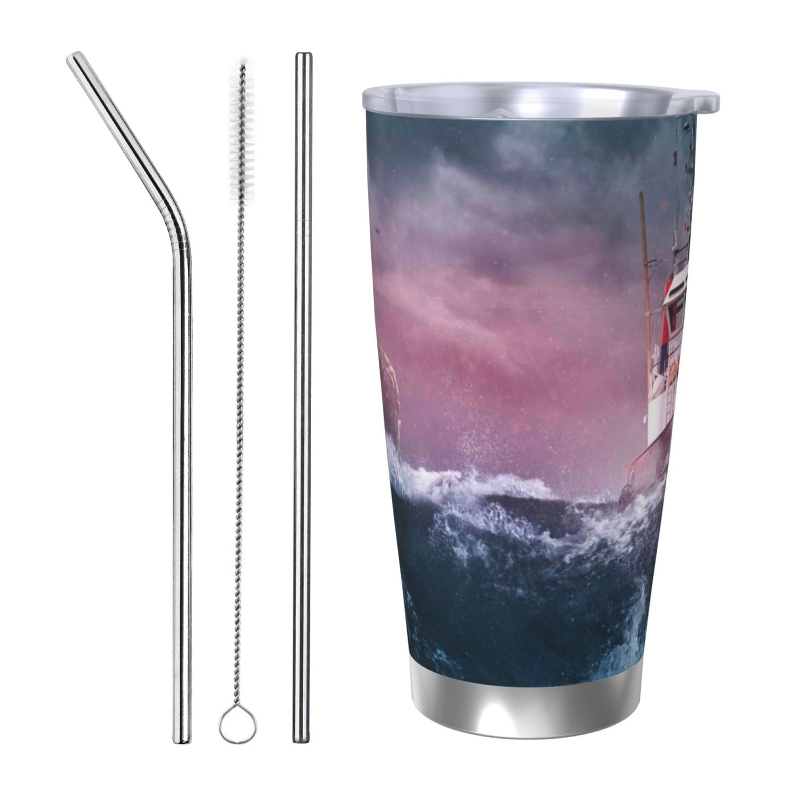 Haiem Boat Lighthouse Storm Waves Printed 20oz Straight Skinny Car Cups ...