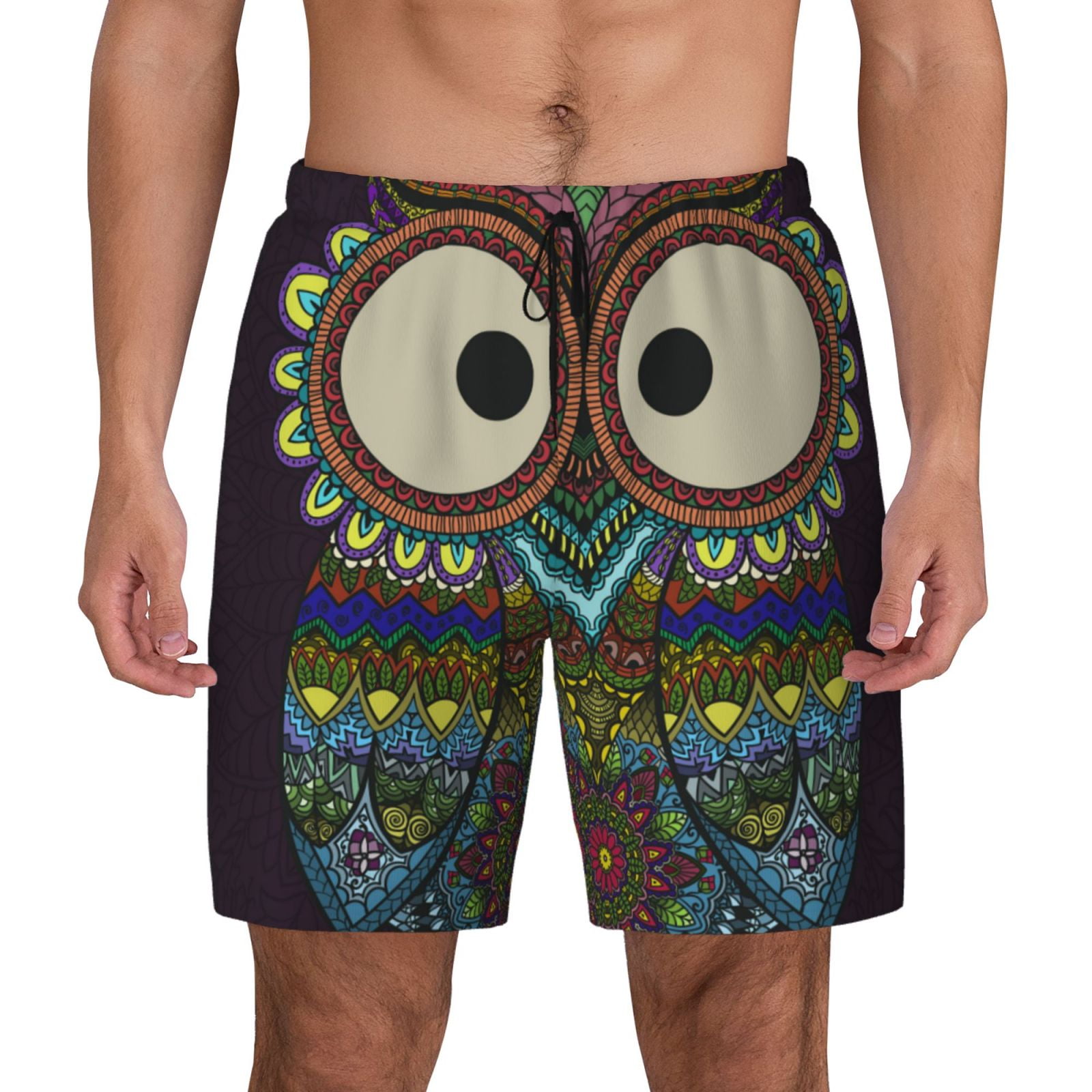 Haiem Boho Owl Mens Swim Trunks with Compression Liner 2 in 1 Swimming ...