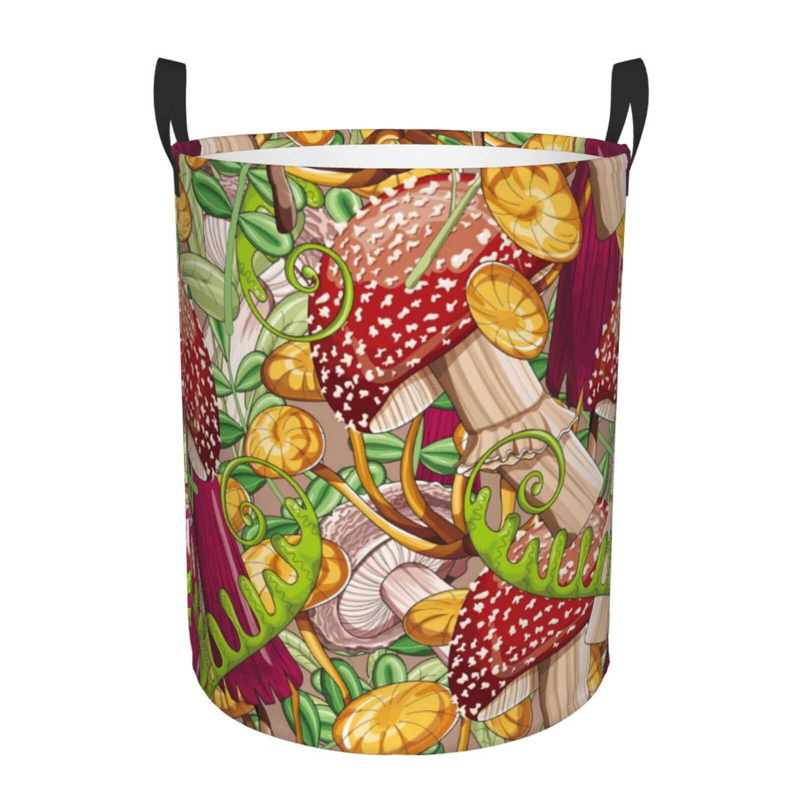 Haiem Bright Mushrooms Leather Dirty Clothes Laundry Basket,Sturdy ...