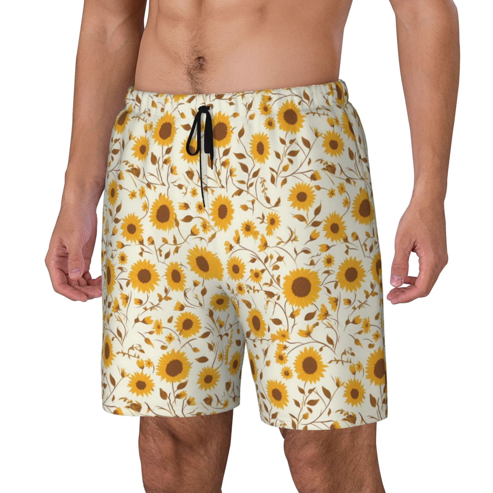 Haiem Brown Leaf Sunflower Mens Swim Trunks with Compression Liner 2 in ...
