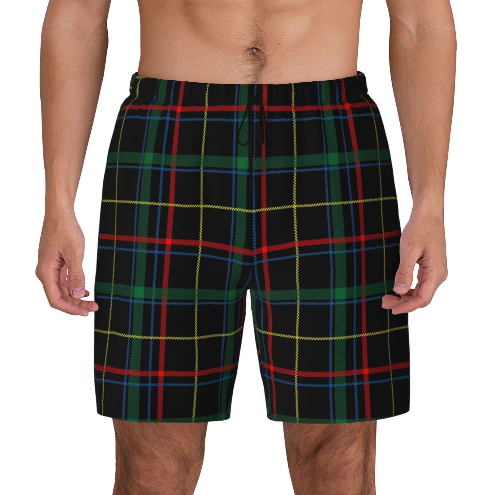 Haiem Buffalo Plaid Dark Green Mens Swim Trunks with Compression Liner ...