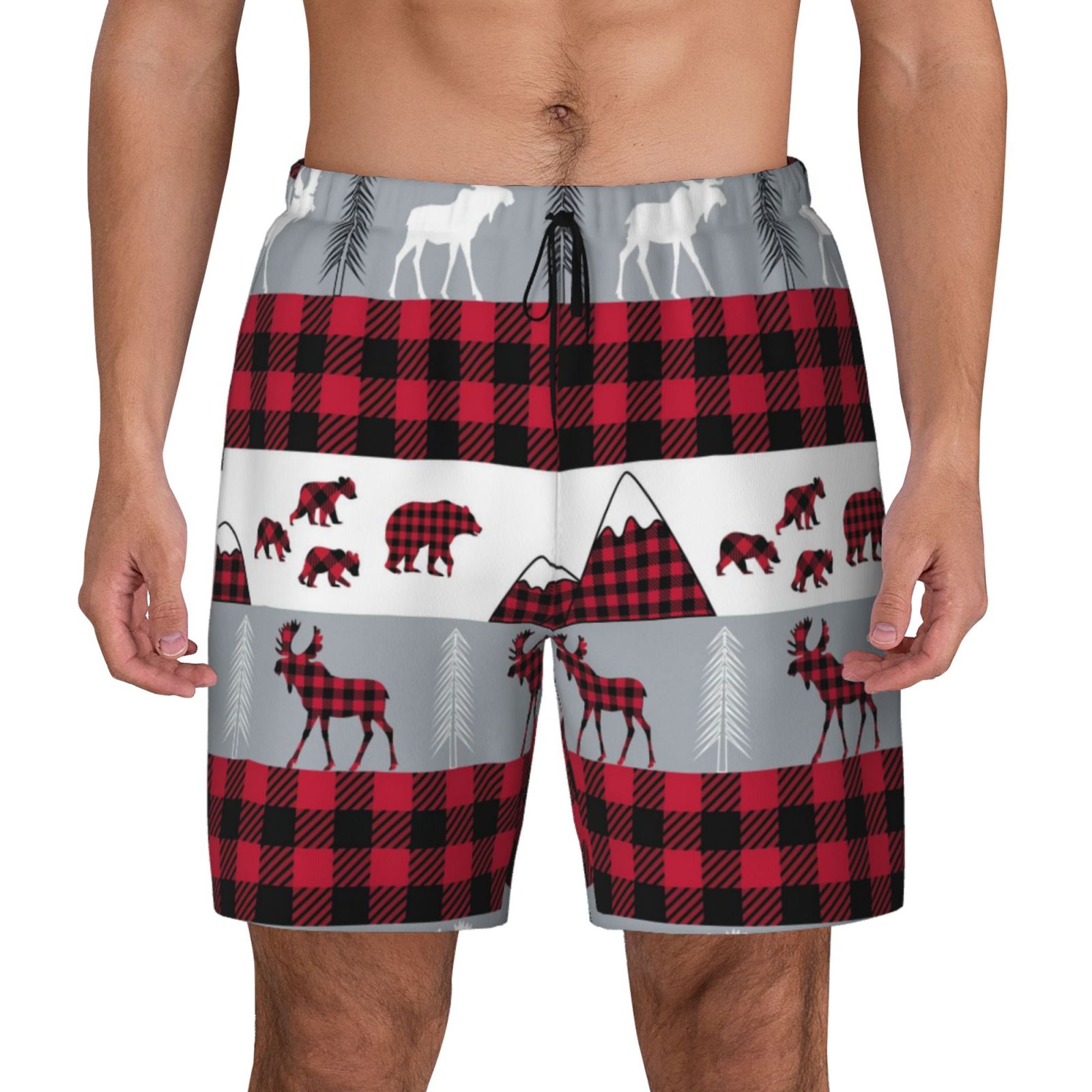 Haiem Buffalo Plaid Forest Mens Swim Trunks with Compression Liner 2 in ...