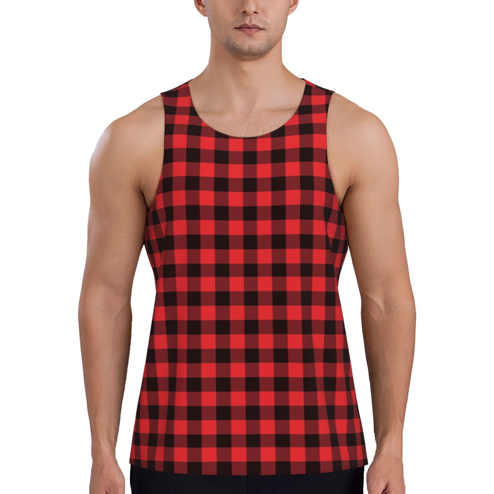 Haiem Buffalo Plaid Red Black Men Workout Tank Top Gym Bodybuilding ...