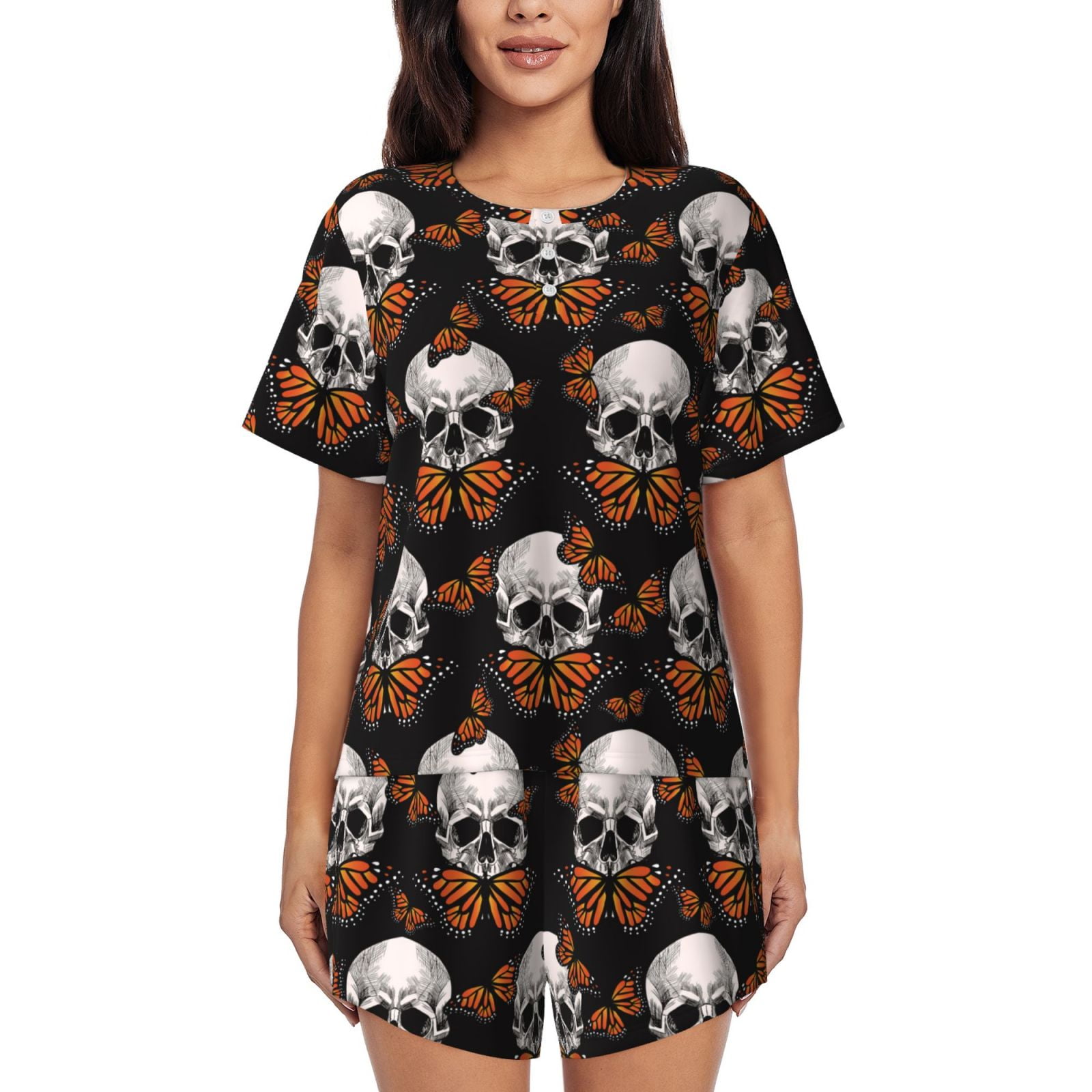 Haiem Butterfly Skull Pattern Pajama Set for Women 2 Piece Lounge Set ...