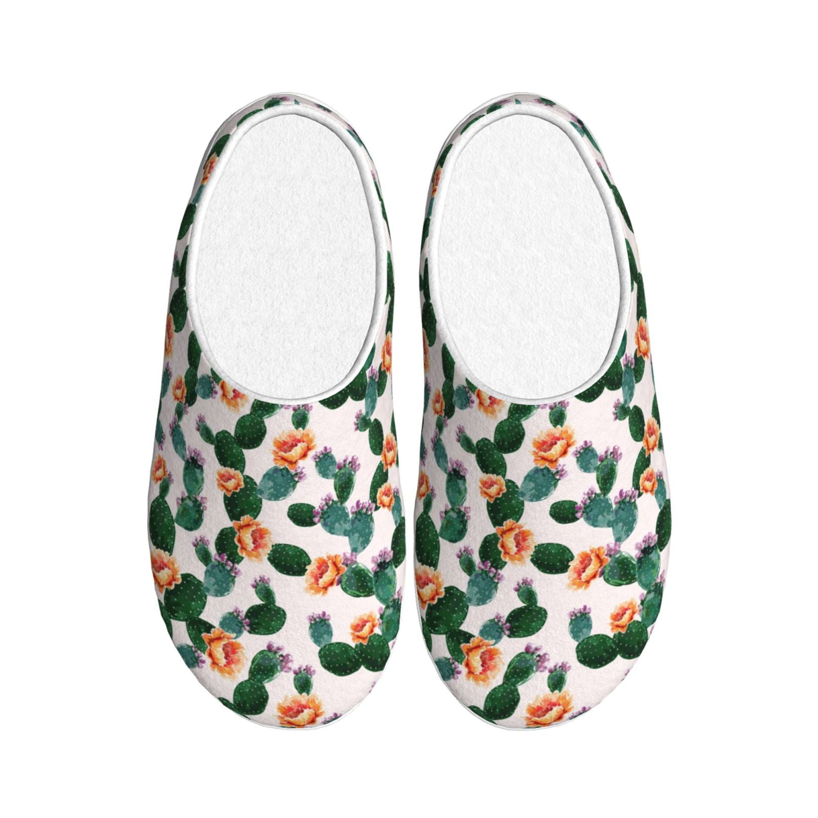 Haiem Cactuses Print Women's Fuzzy Memory Foam House Slipper Cozy Home ...