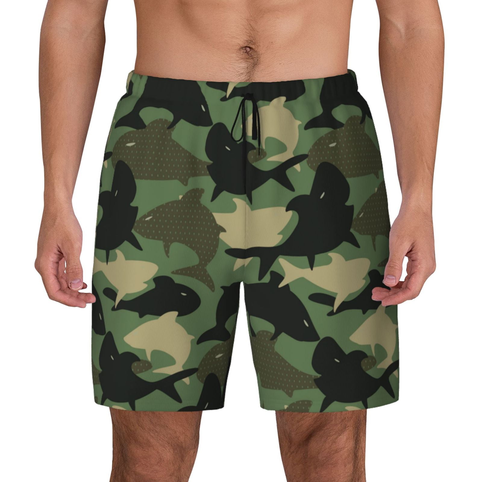 Haiem Camouflage Shark Mens Swim Trunks with Compression Liner 2 in 1 ...
