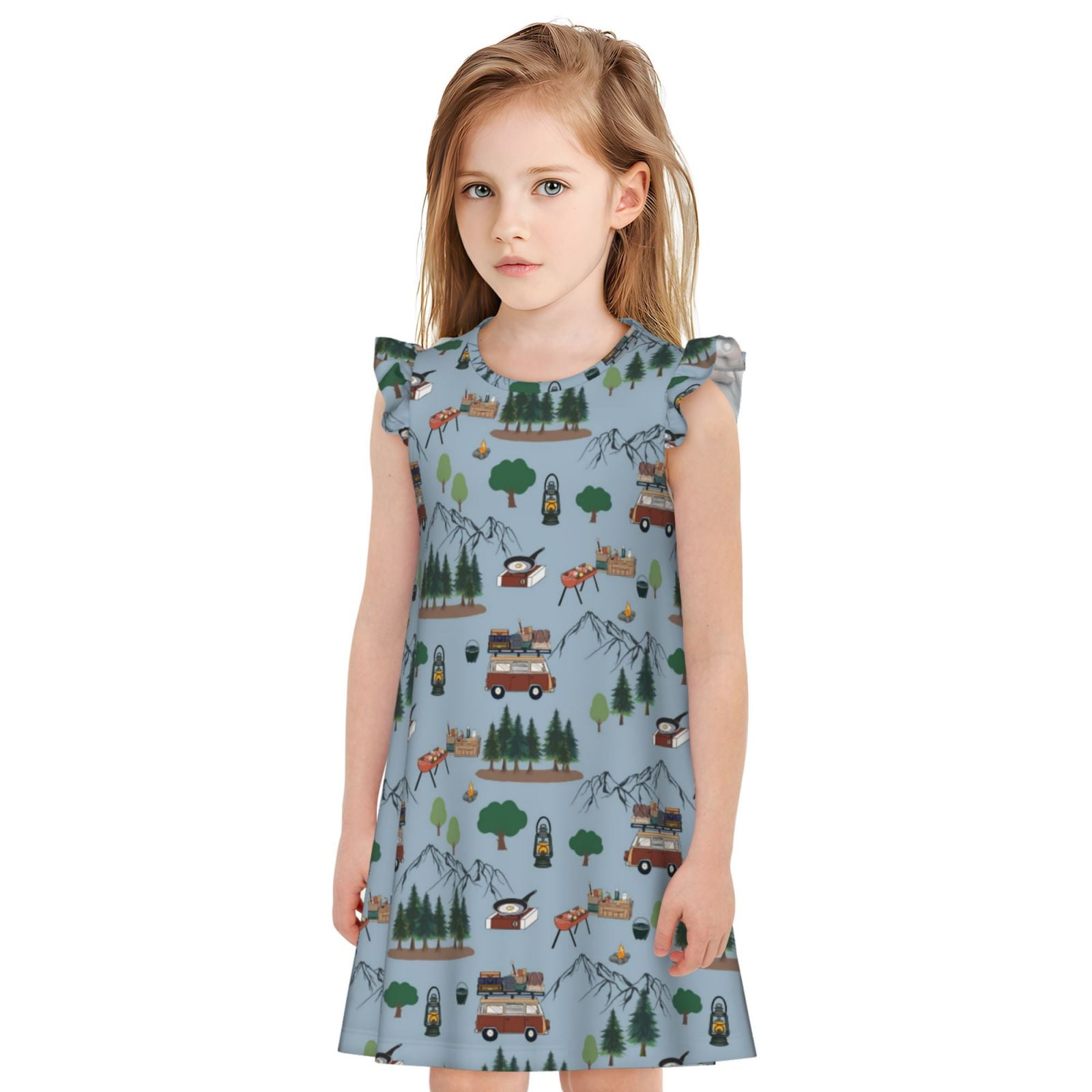 Haiem Camping Caravan Printed Girls Nightgowns Sleepwear Short Sleeve