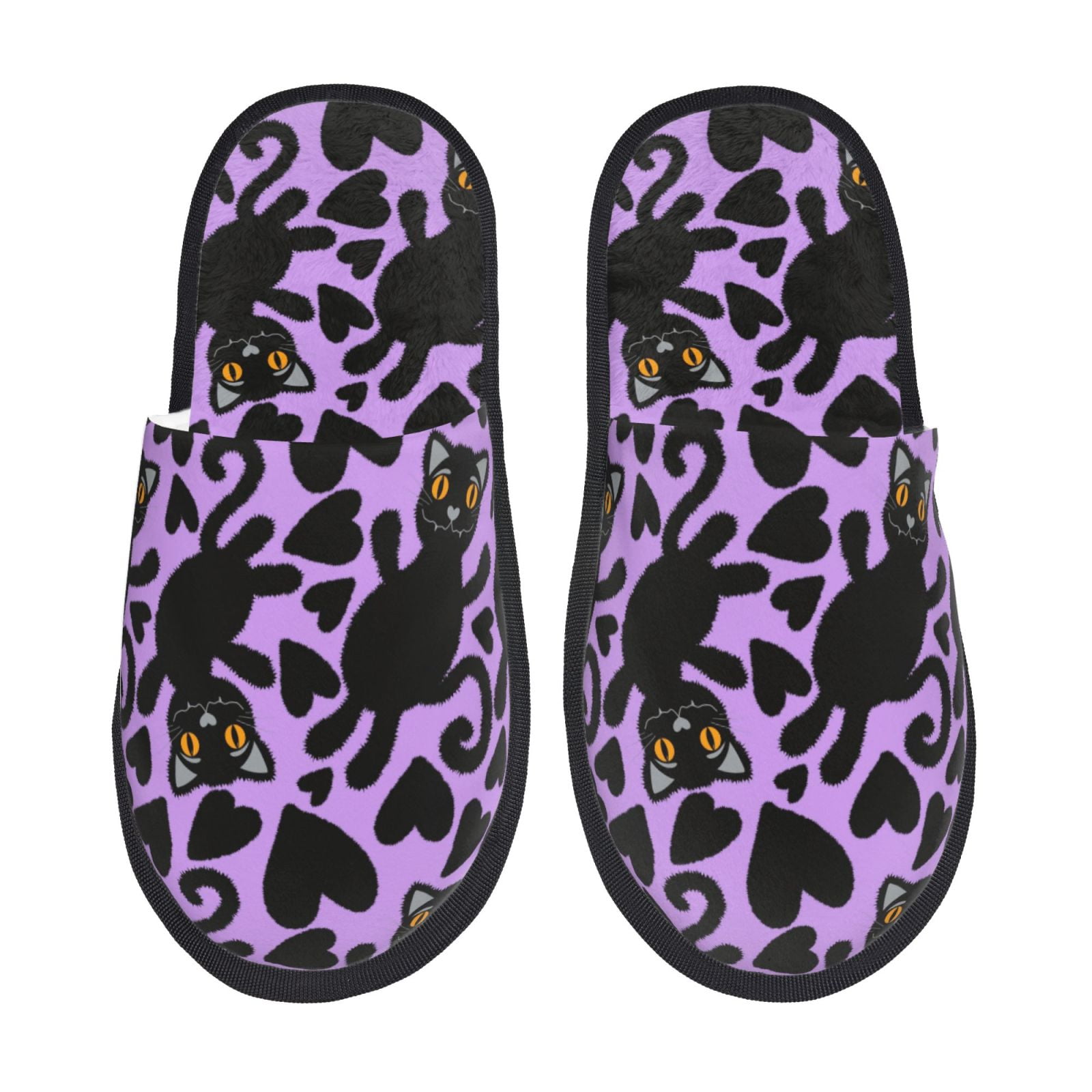 Haiem Cartoon Black Cats Print Fuzzy Slippers for Women Plush Slippers ...