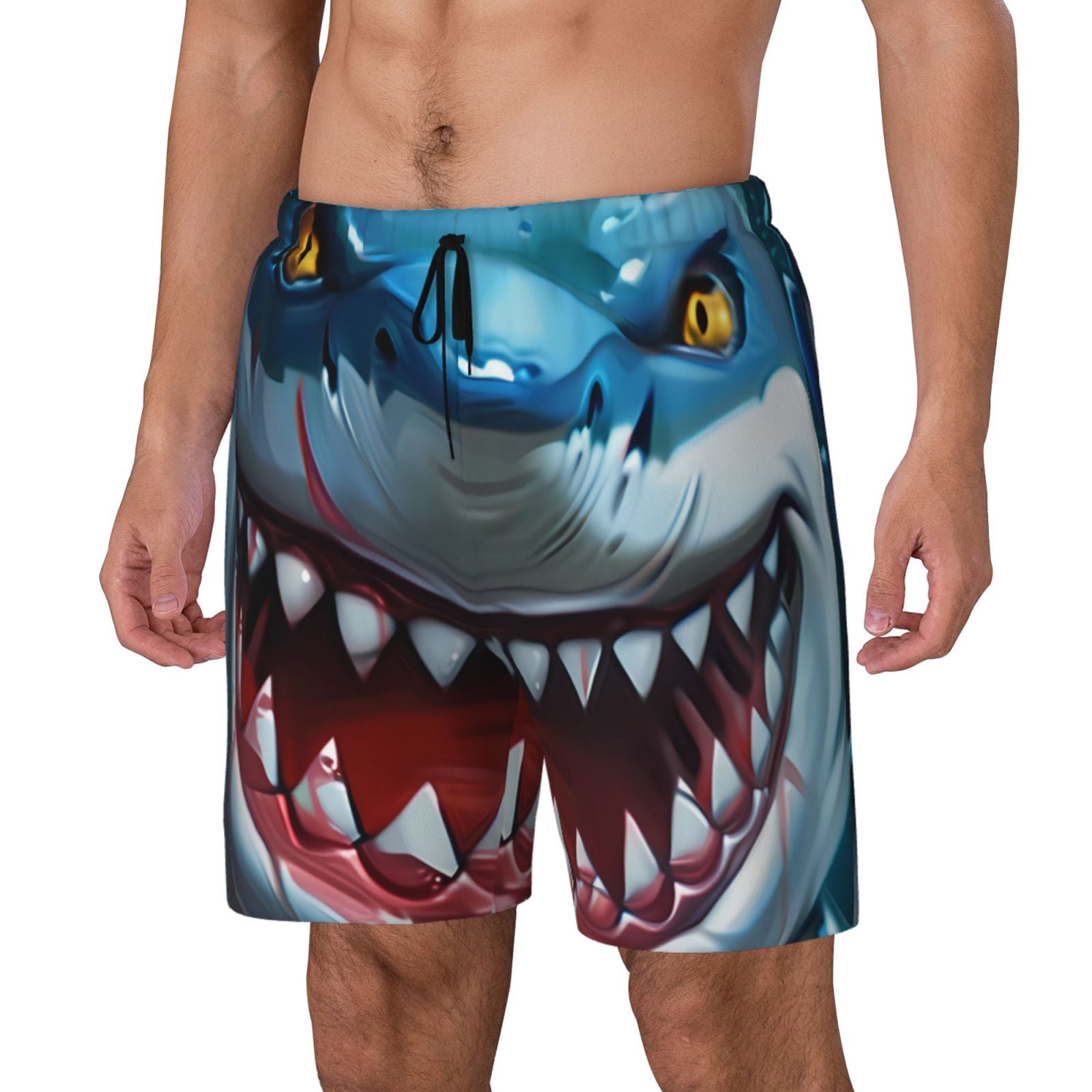 Haiem Cartoon Cute Shark Mens Swim Trunks with Compression Liner 2 in 1 ...