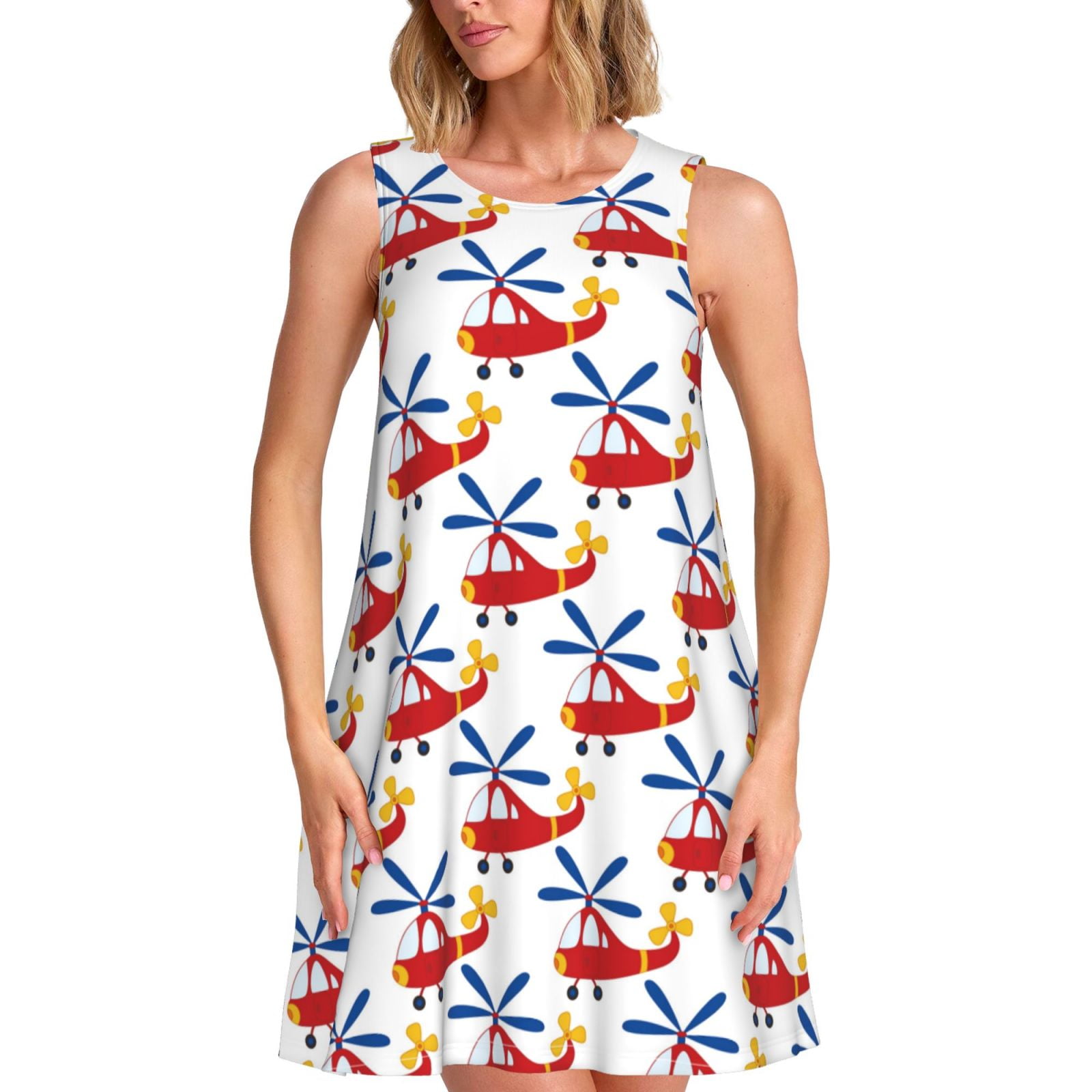 Haiem Cartoon Helicopter for Women’s Summer Dresses – Casual Sleeveless ...