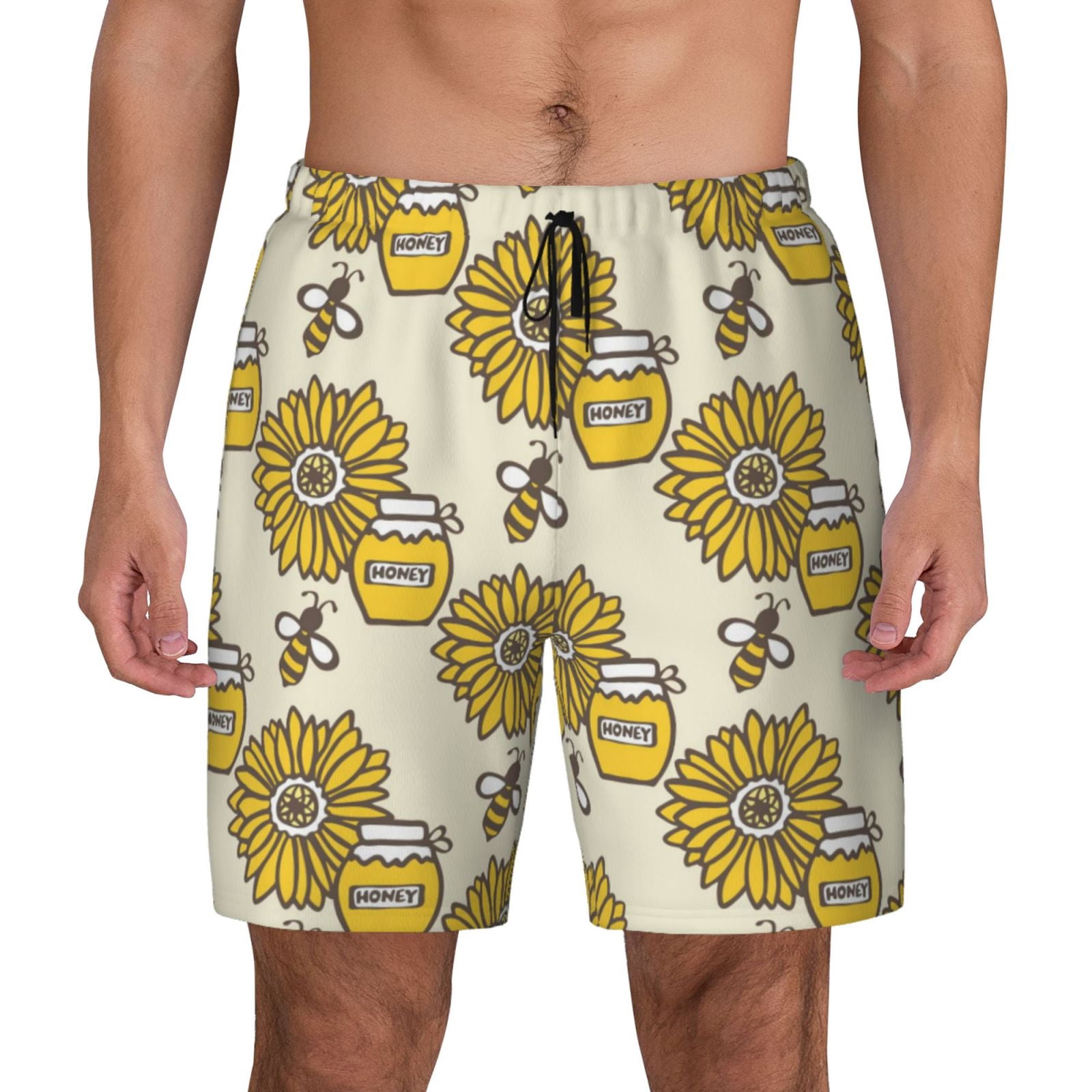Haiem Cartoon Honey Pot Bee Sunflower Mens Swim Trunks with Compression ...
