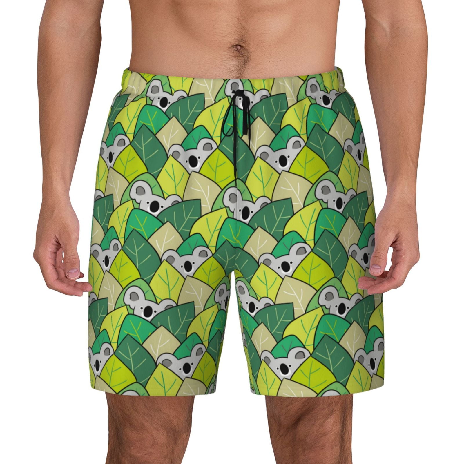 Haiem Cartoon Koala Bear and Leaf Mens Swim Trunks with Compression ...