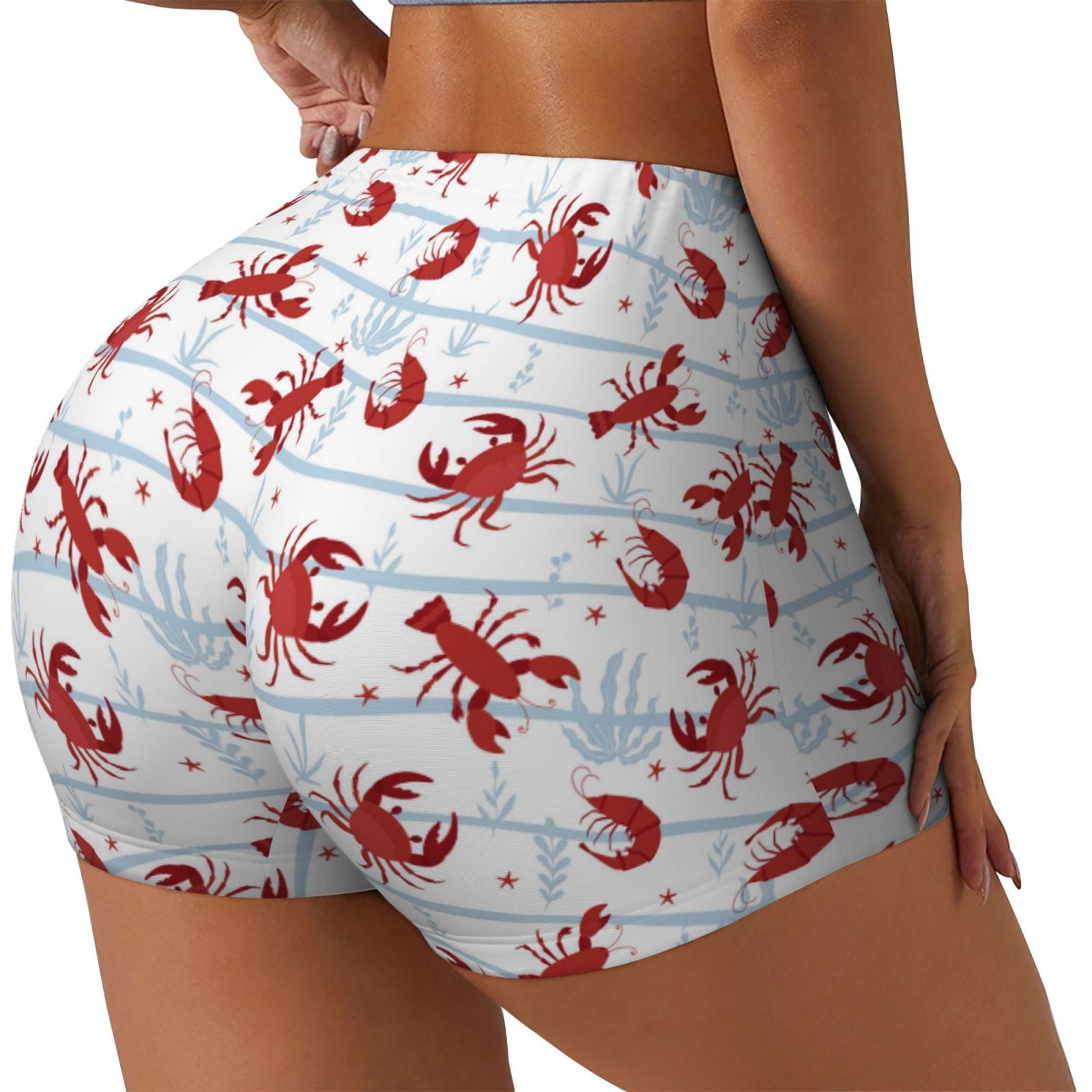 Haiem Cartoon Lobsters No Front Seam Biker Shorts for Women Yoga ...