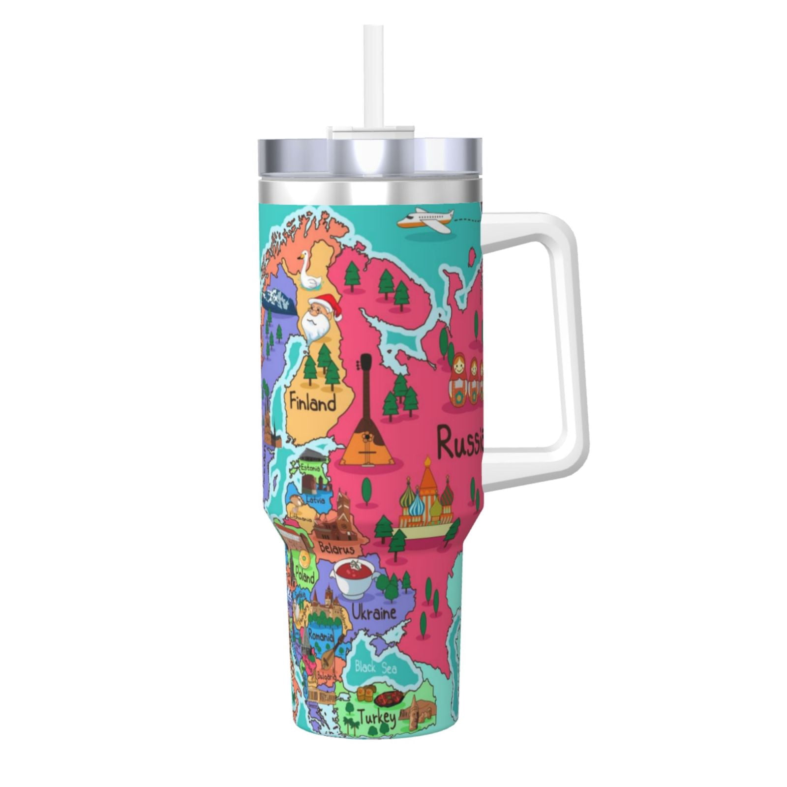Haiem Cartoon Map Of Europe Printed 40OZ Ice Bully With Handle ...
